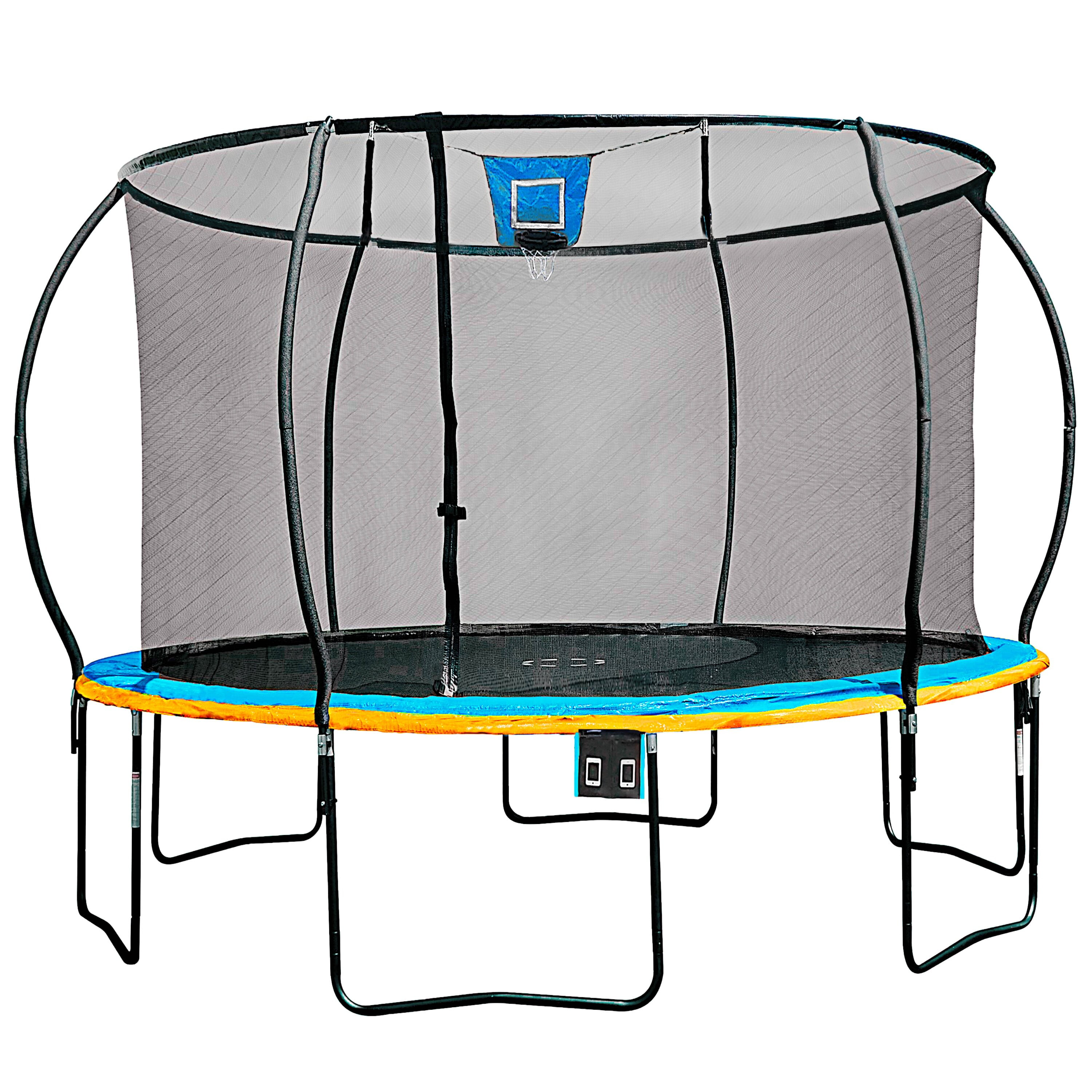 Bounce Pro 12ft Outdoor Trampoline & Enclosure Net w/ Basketball Hoop ...