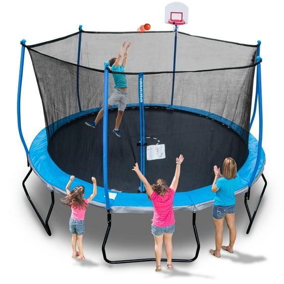 Bounce Pro 14ft Trampoline With Enclosure Combo & Basketball System ...