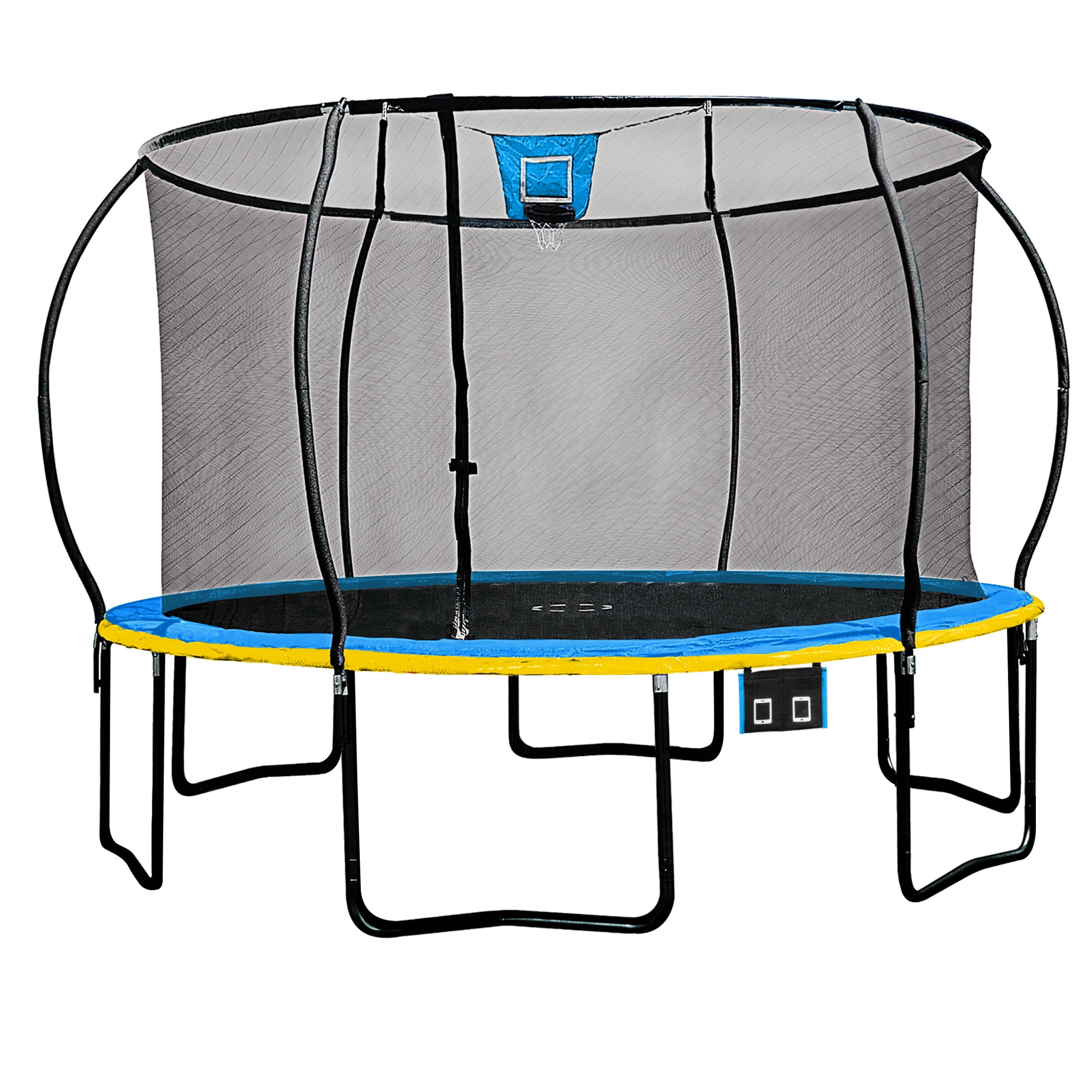 Bounce Pro 15ft Outdoor Trampoline & Enclosure Net w/ Basketball Hoop ...