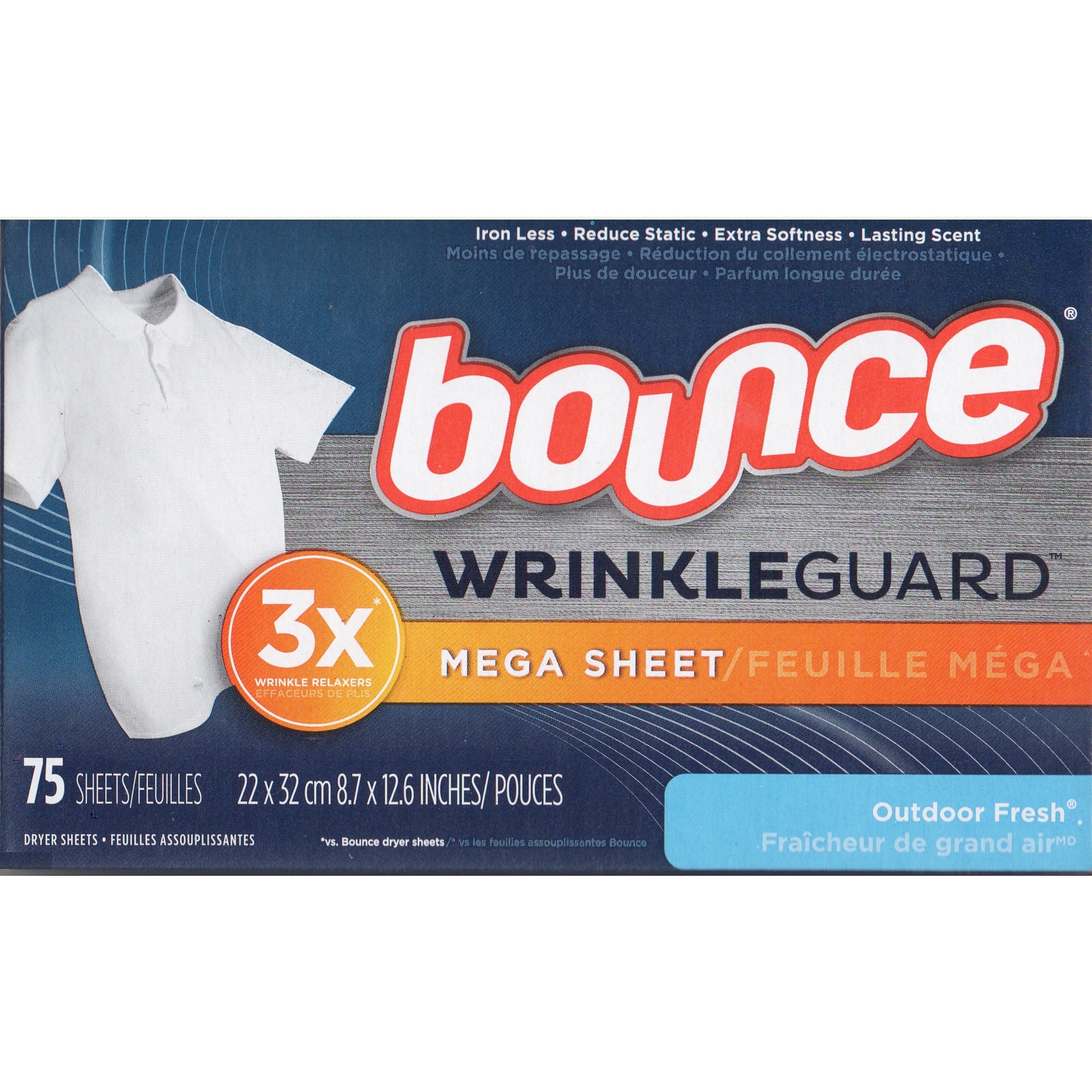 Bounce Wrinkle Guard Mega Dryer Sheets, Outdoor Fresh Scent - 75 Count ...