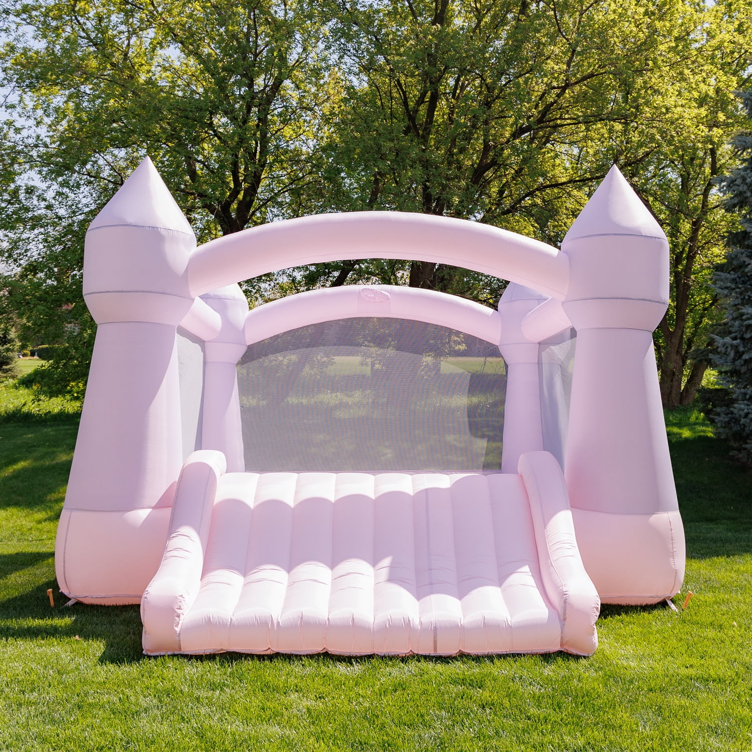 Bounceland Party Castle Inflatable Bounce House, 16.4x13.1x9.3ft, Indoor/Outdoor, Pastel Color ...