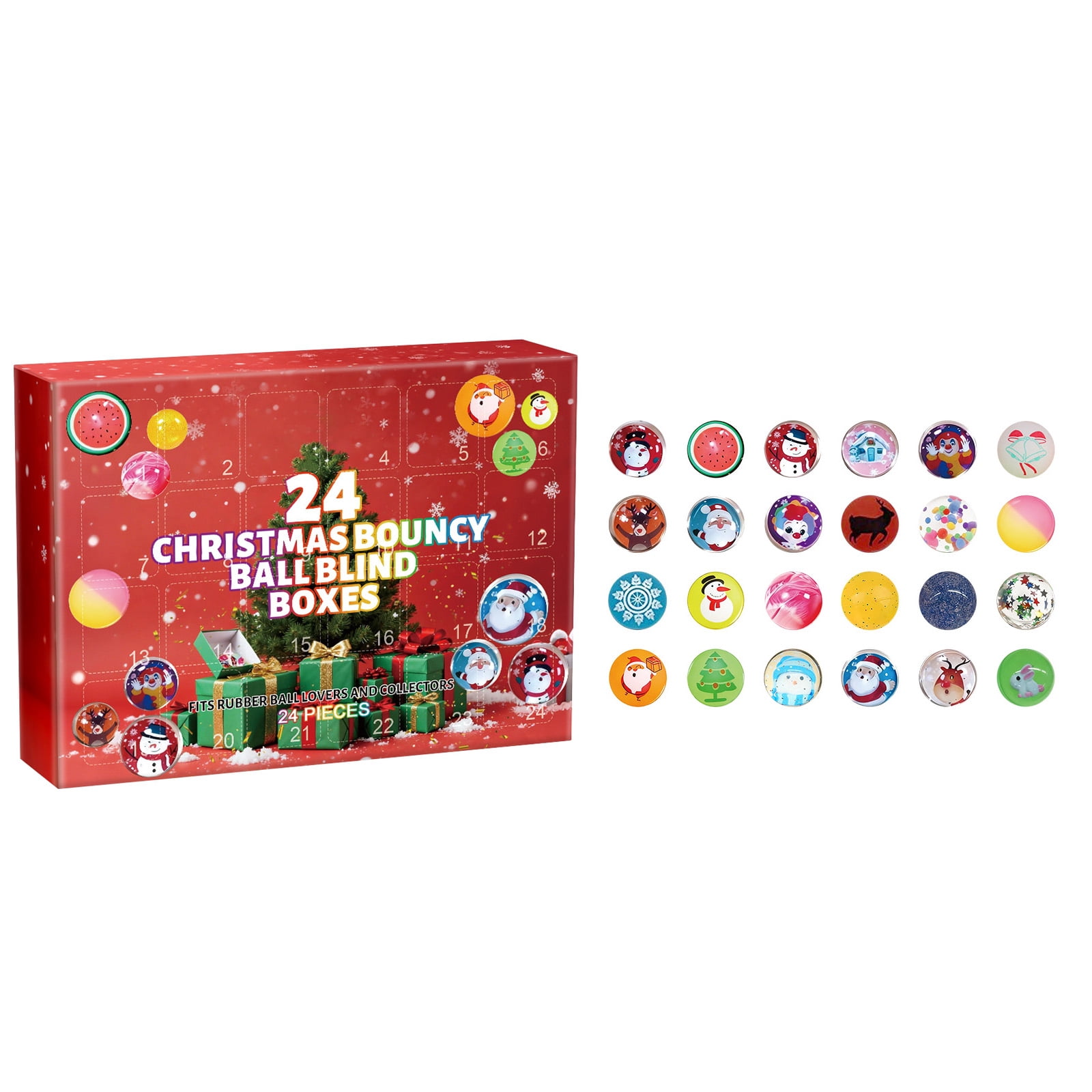Bouncy Ball Advent Calendar, 24-Piece Christmas Themed Bounce Ball ...