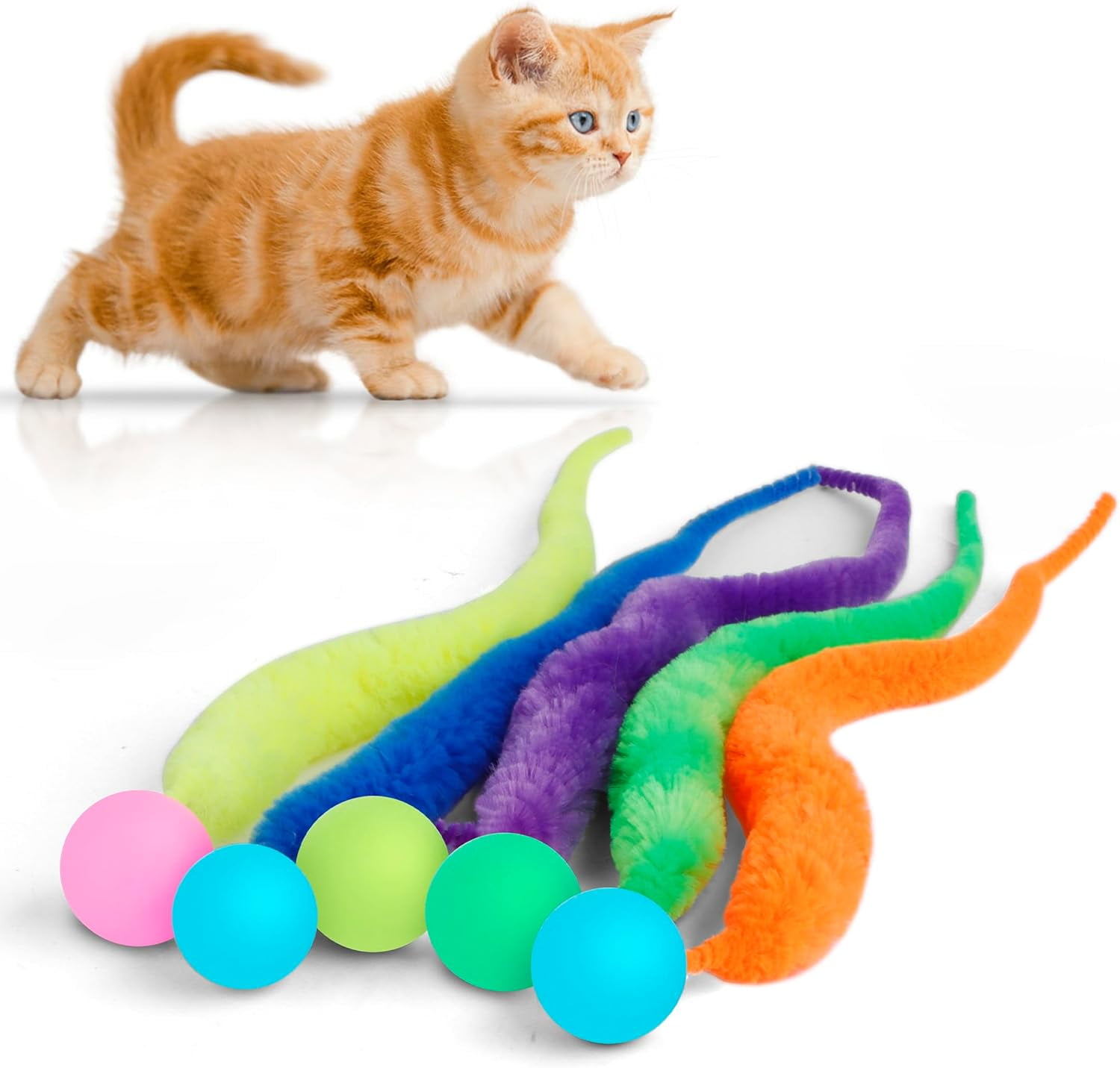 Bouncy Ball with Tail Cat Toys-5 Packs,Large Magic Worm with ...