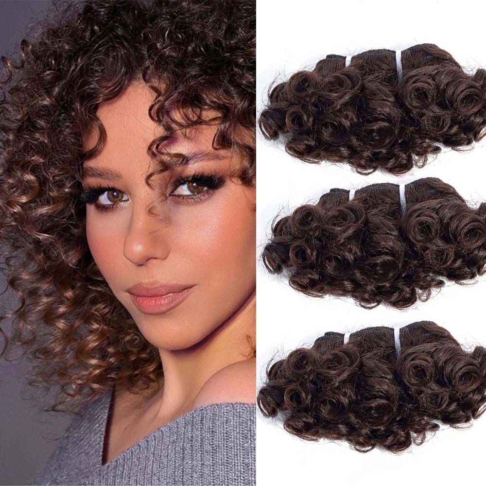 Bouncy Curly Hair Bundles Double Draw Indian 6inch Short Cut Remy Human ...