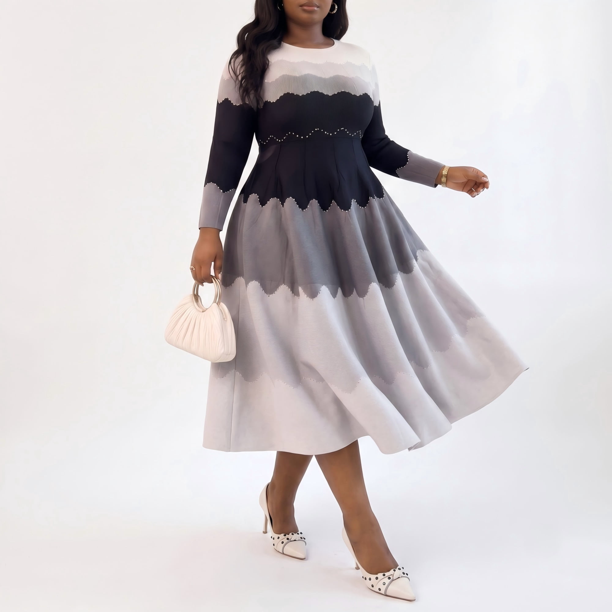 Bouncy Dresses for Women Church Elegance Pearl Midi Dress, 3/4 Sleeve ...