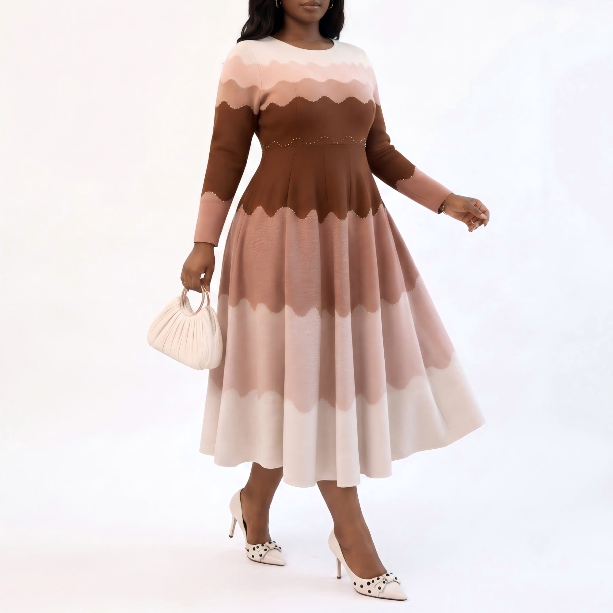 Bouncy Dresses for Women Church Elegance Pearl Midi Dress, 3/4 Sleeve ...
