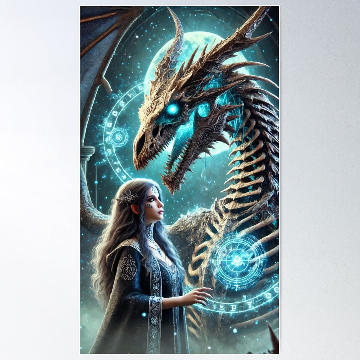 "Bound By Magic: The Dracolich And The Sorceress Poster Wall Art, Modern Wall Decor For Living ...