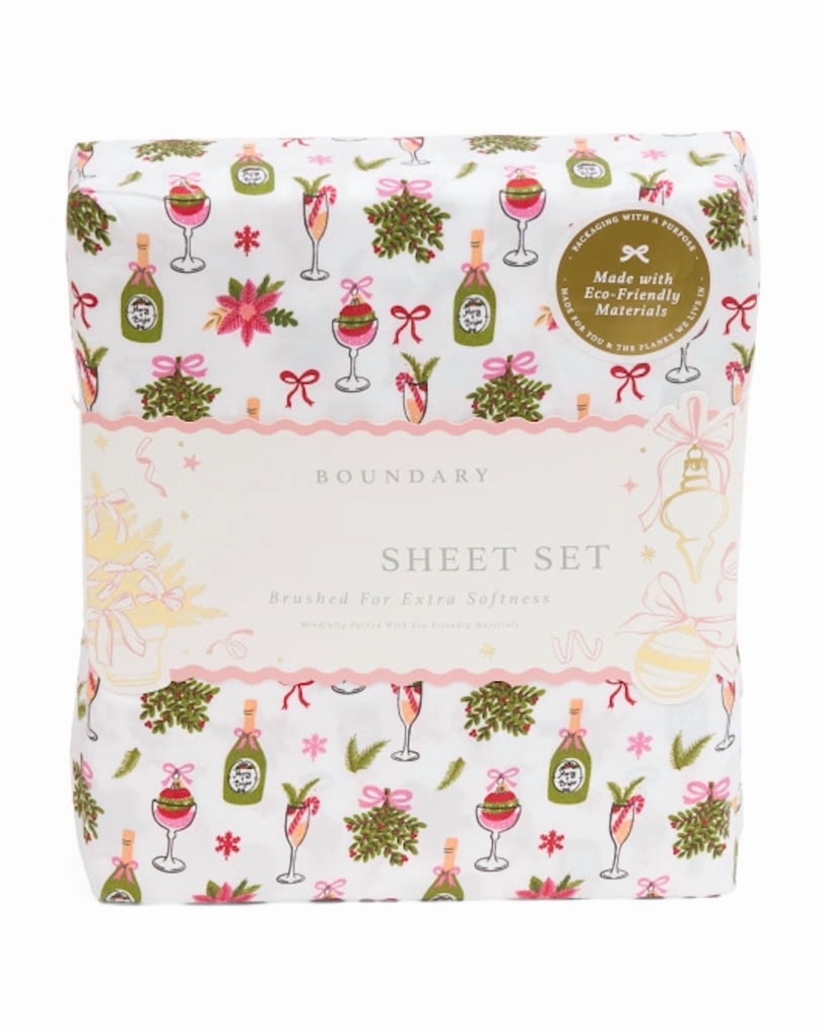 Boundary Christmas Winter Sheet Set (Christmas Party Drinks, Queen ...