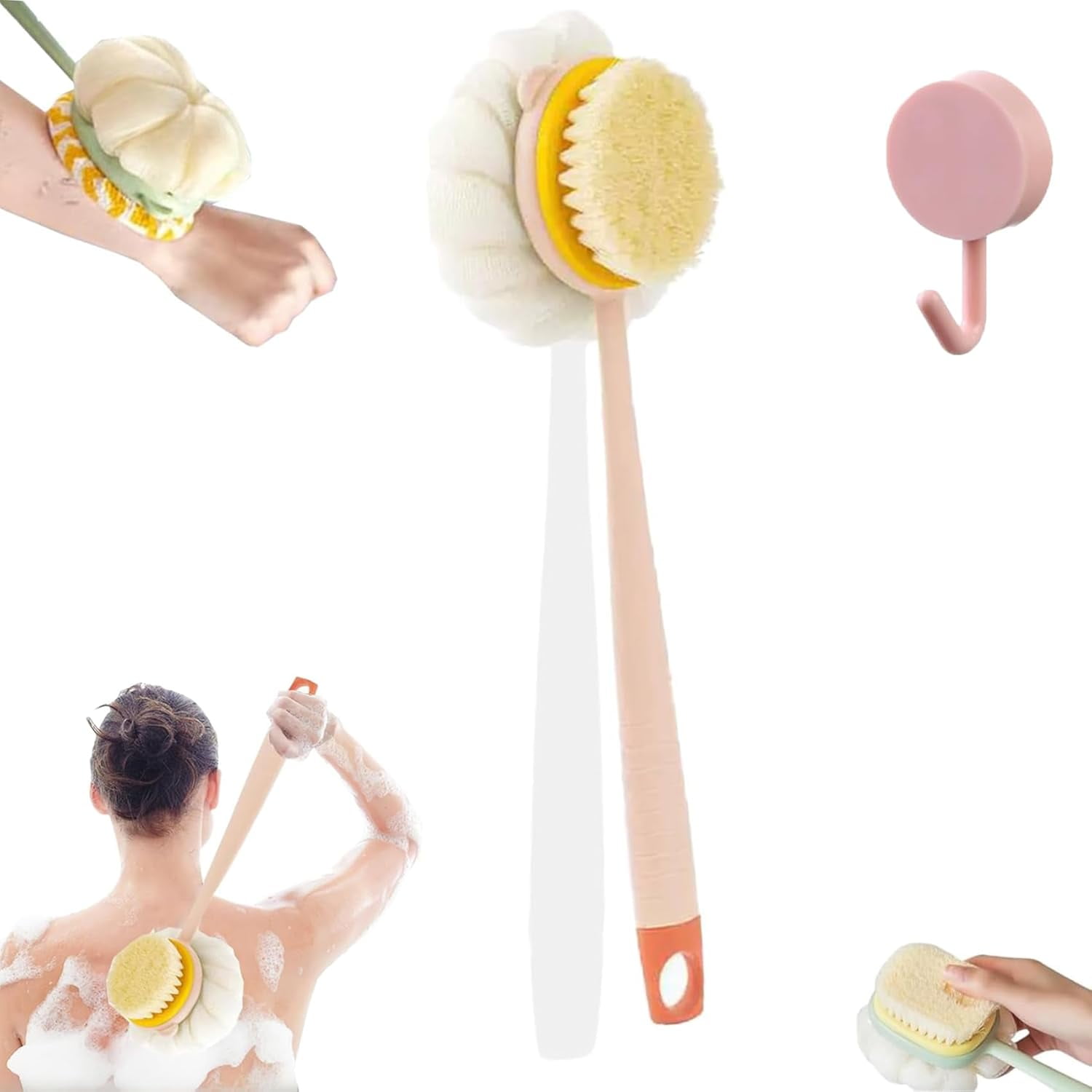 Boundbreed 2-in-1 Bath Scrubber & Back Brush with Extra Long Handle ...