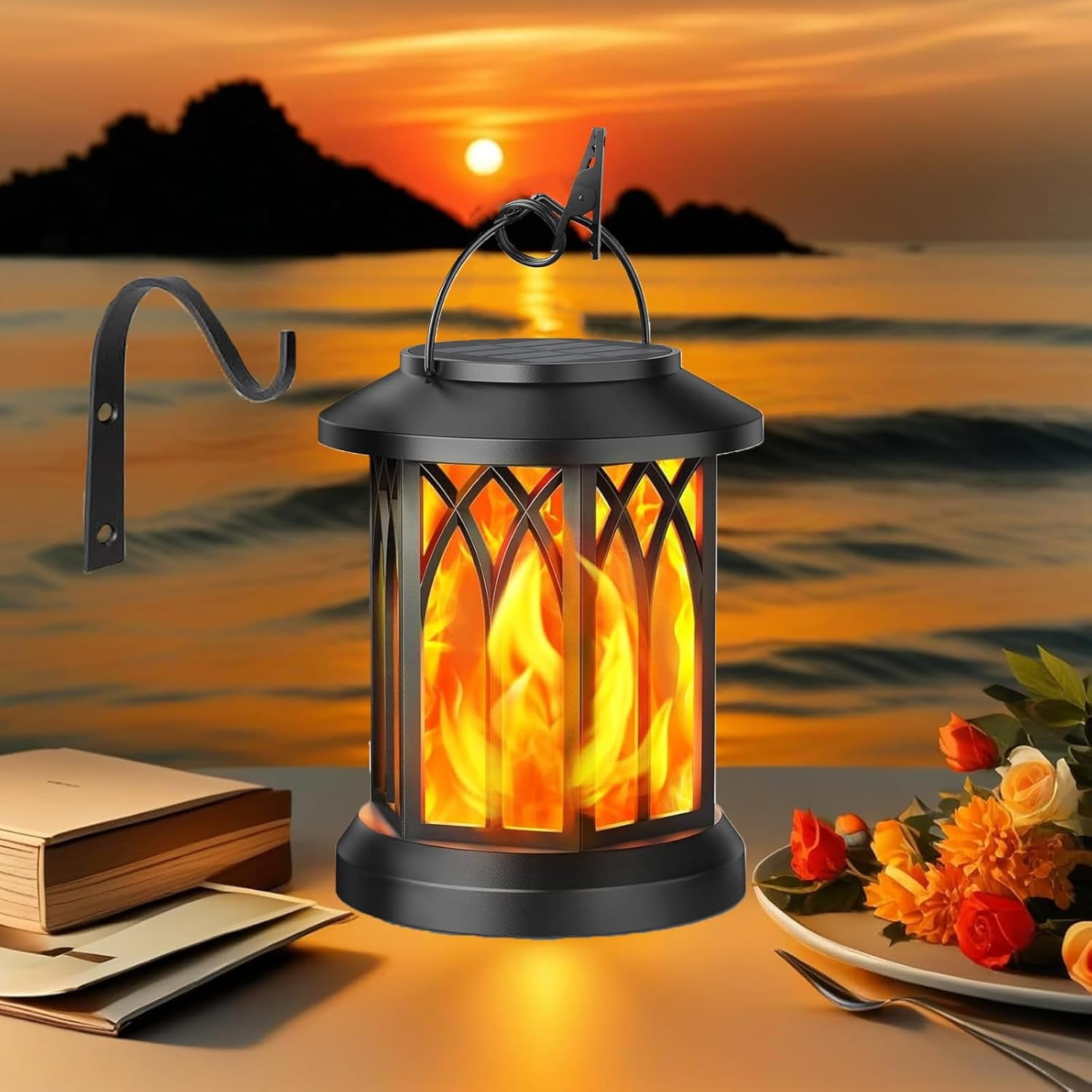 Boundbreed/Gosibconp Upgraded Flickering Flame Solar Lantern Outdoor ...