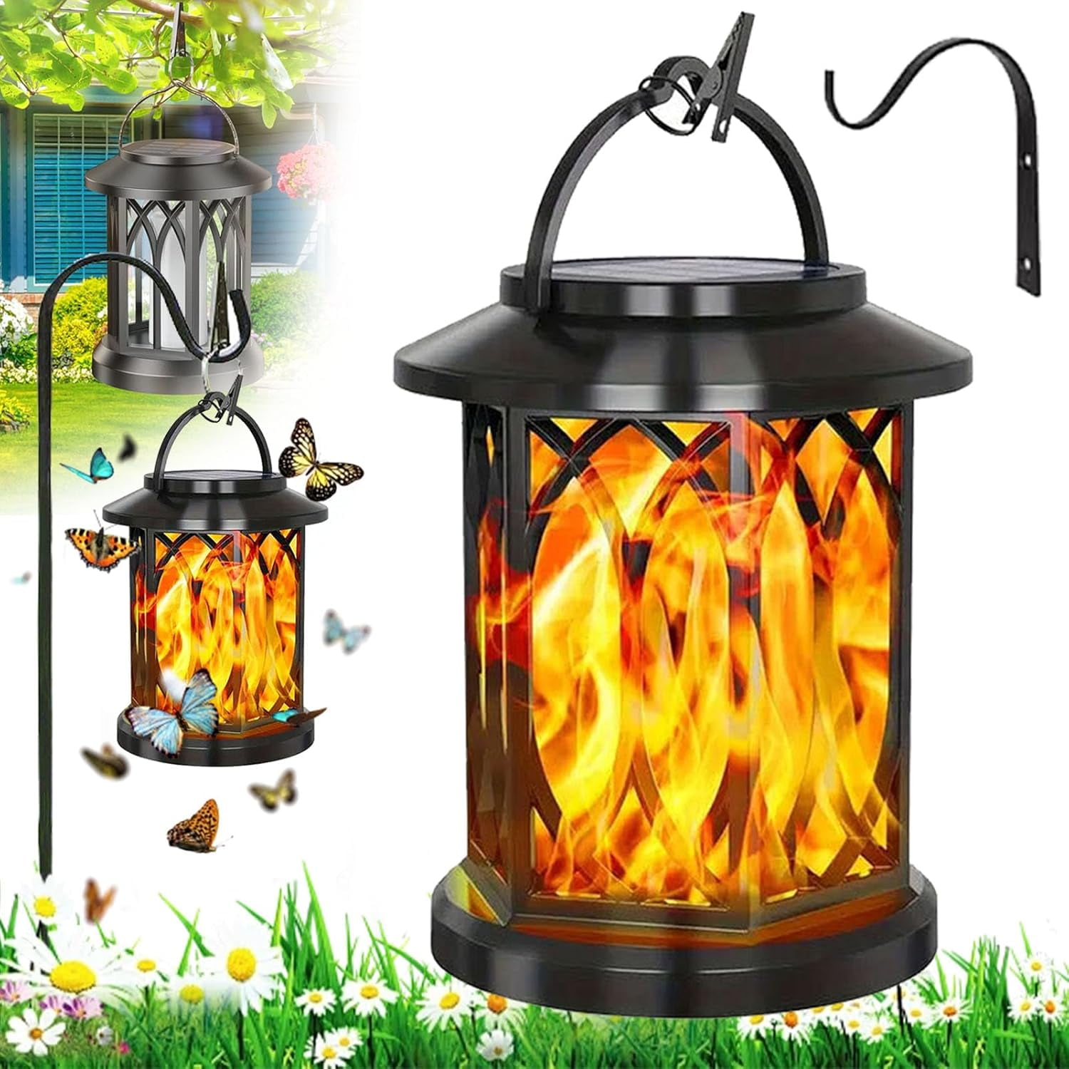 Boundbreed Solar Lights, Upgraded Flickering Flame Solar Lantern ...