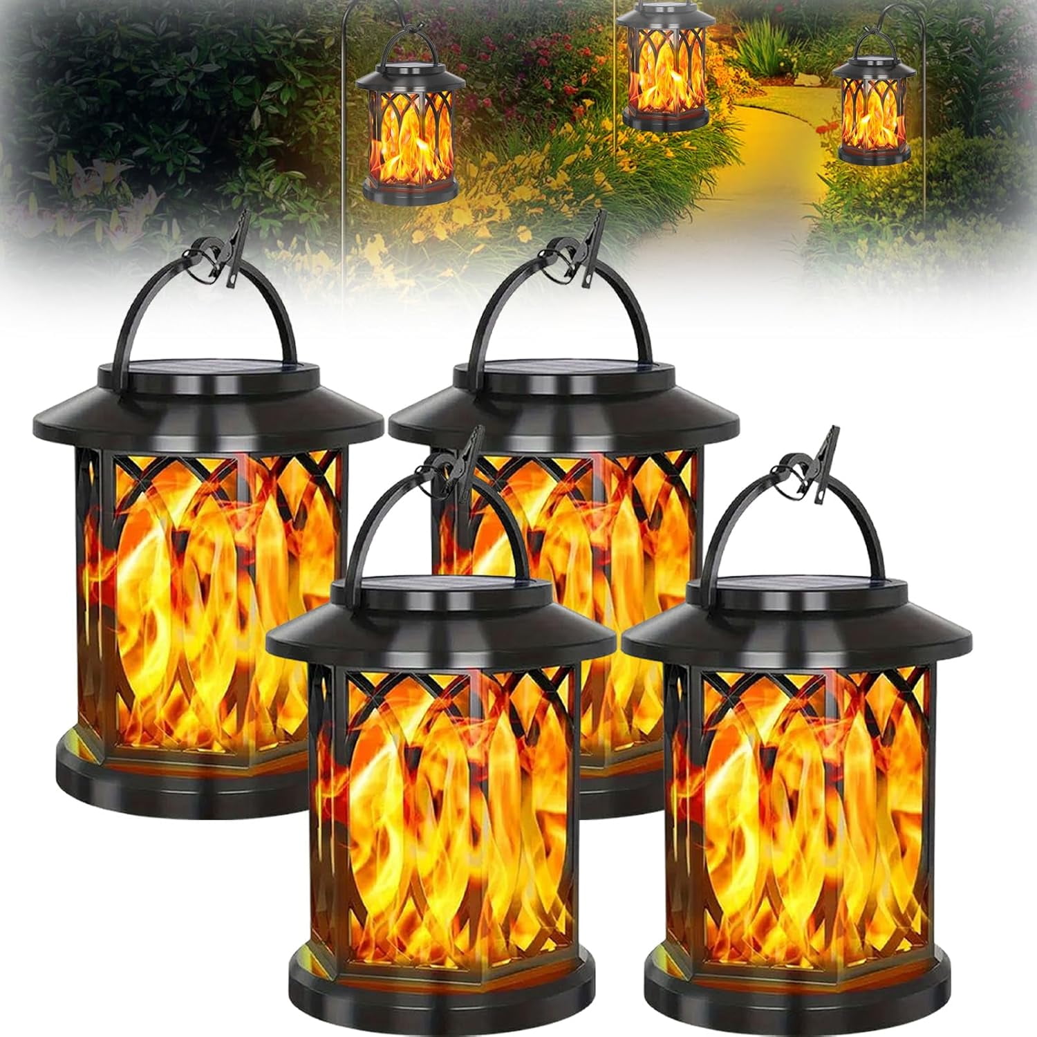 Boundbreed Upgraded Flickering Flame Solar Lantern Outdoor Waterproof ...