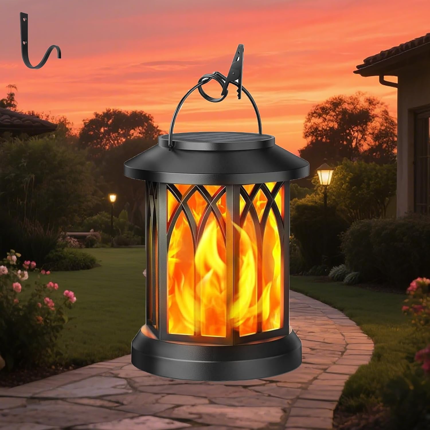 Boundbreed Upgraded Flickering Flame Solar Lantern Outdoor Waterproof ...