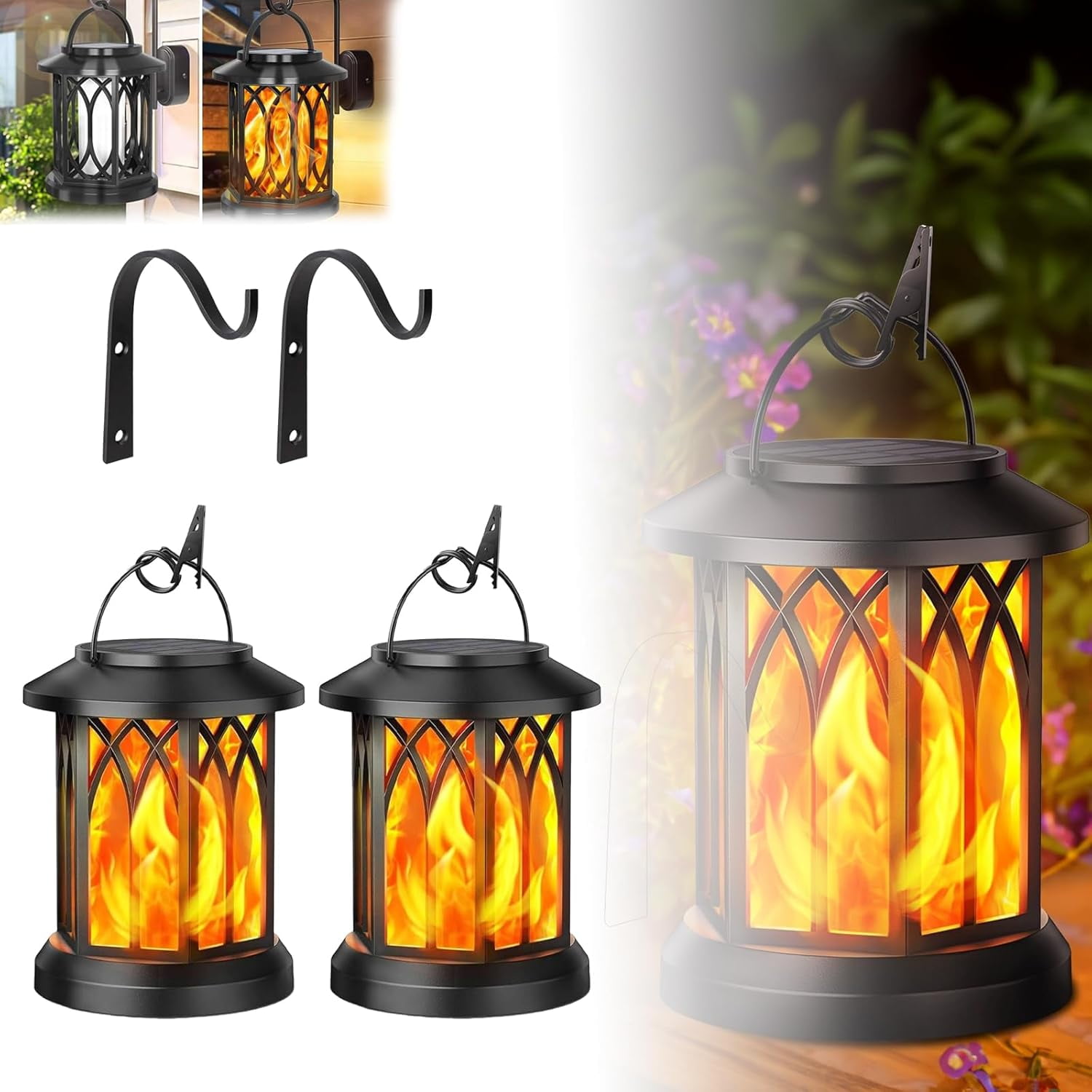 Boundbreed Upgraded Flickering Flame Solar Lantern Outdoor Waterproof ...