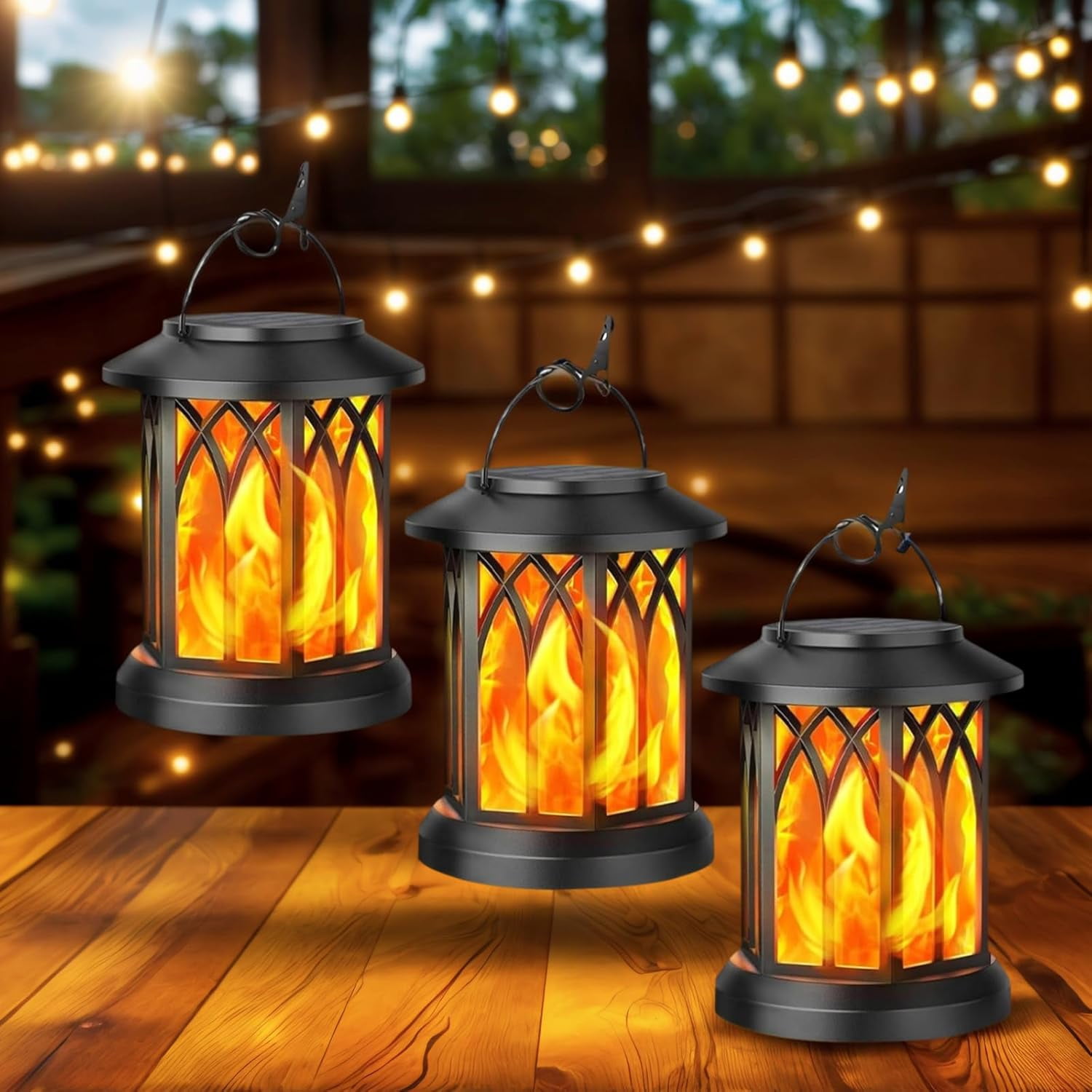 Boundbreed Upgraded Flickering Flame Solar Lantern Outdoor Waterproof ...