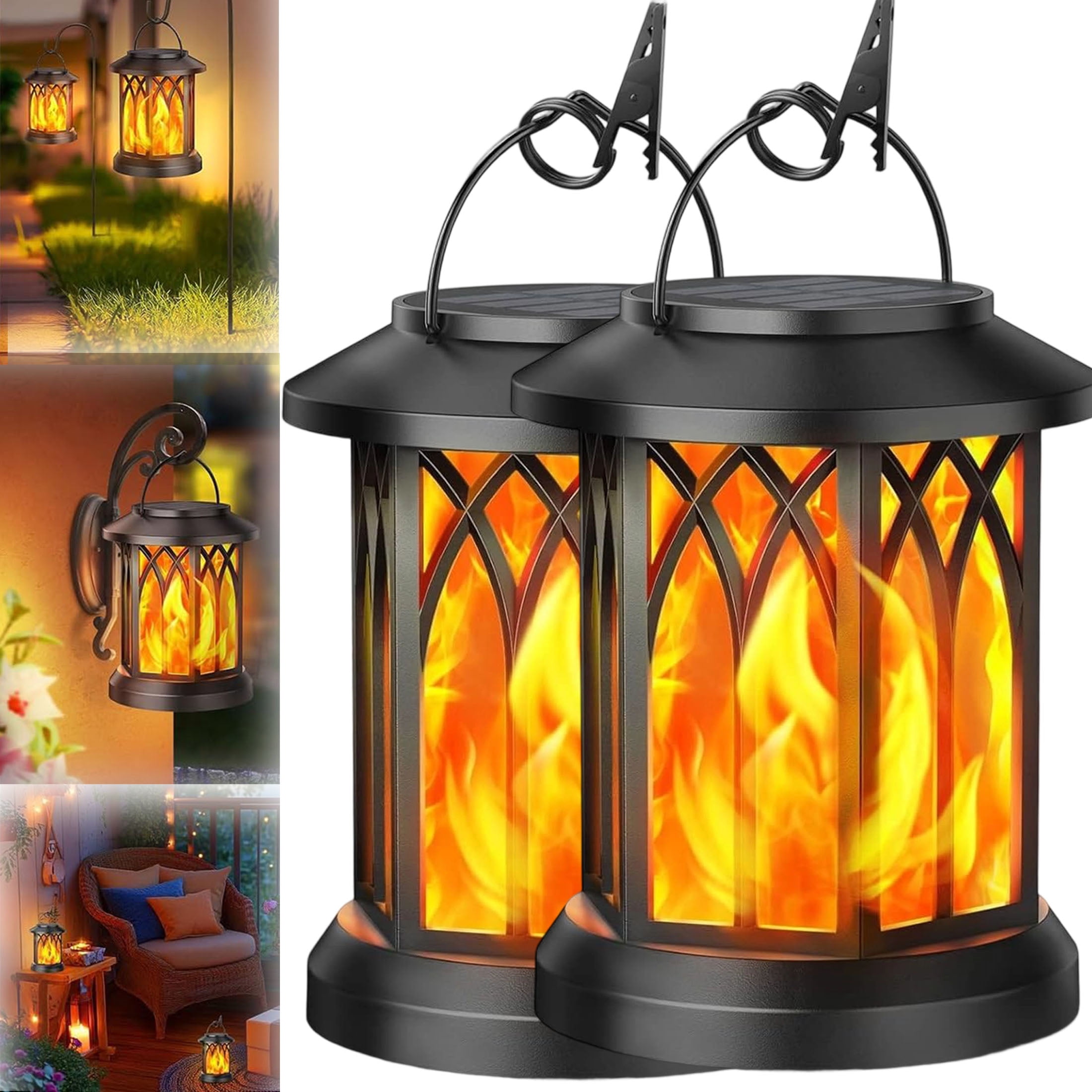 Boundbreed Upgraded Flickering Flame Solar Lantern Outdoor Waterproof ...