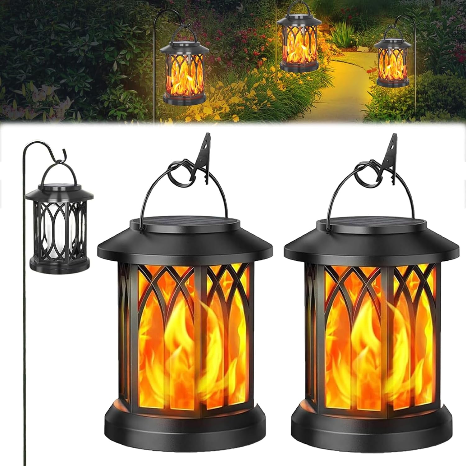 Boundbreed Upgraded Flickering Flame Solar Lantern Outdoor Waterproof ...
