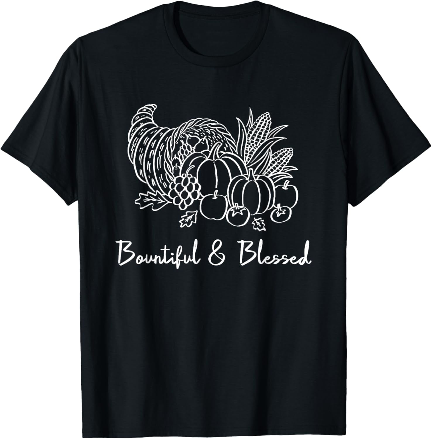 Bountiful & Blessed Thanksgiving Cornucopia Harvest Graphic T-Shirt ...