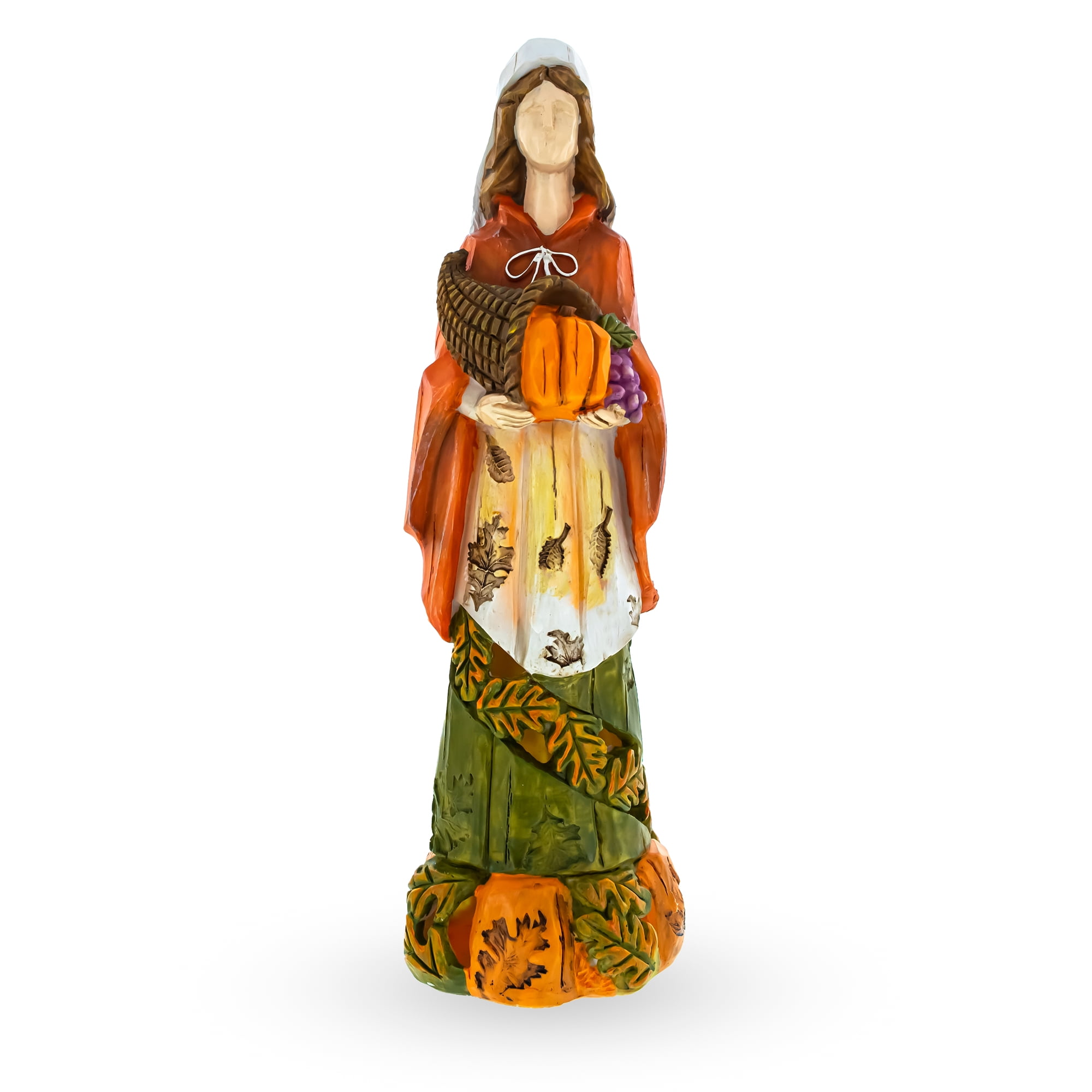 Pilgrim Woman Holding Horn of Plenty Cornucopia Thanksgiving Figurine ...