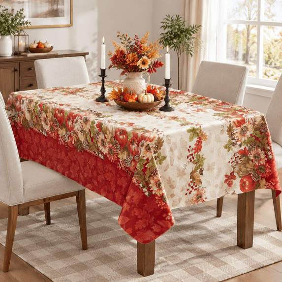 Bountiful Fall Harvest 60 X 102 Inch Rectangle Vinyl Tablecloth ...