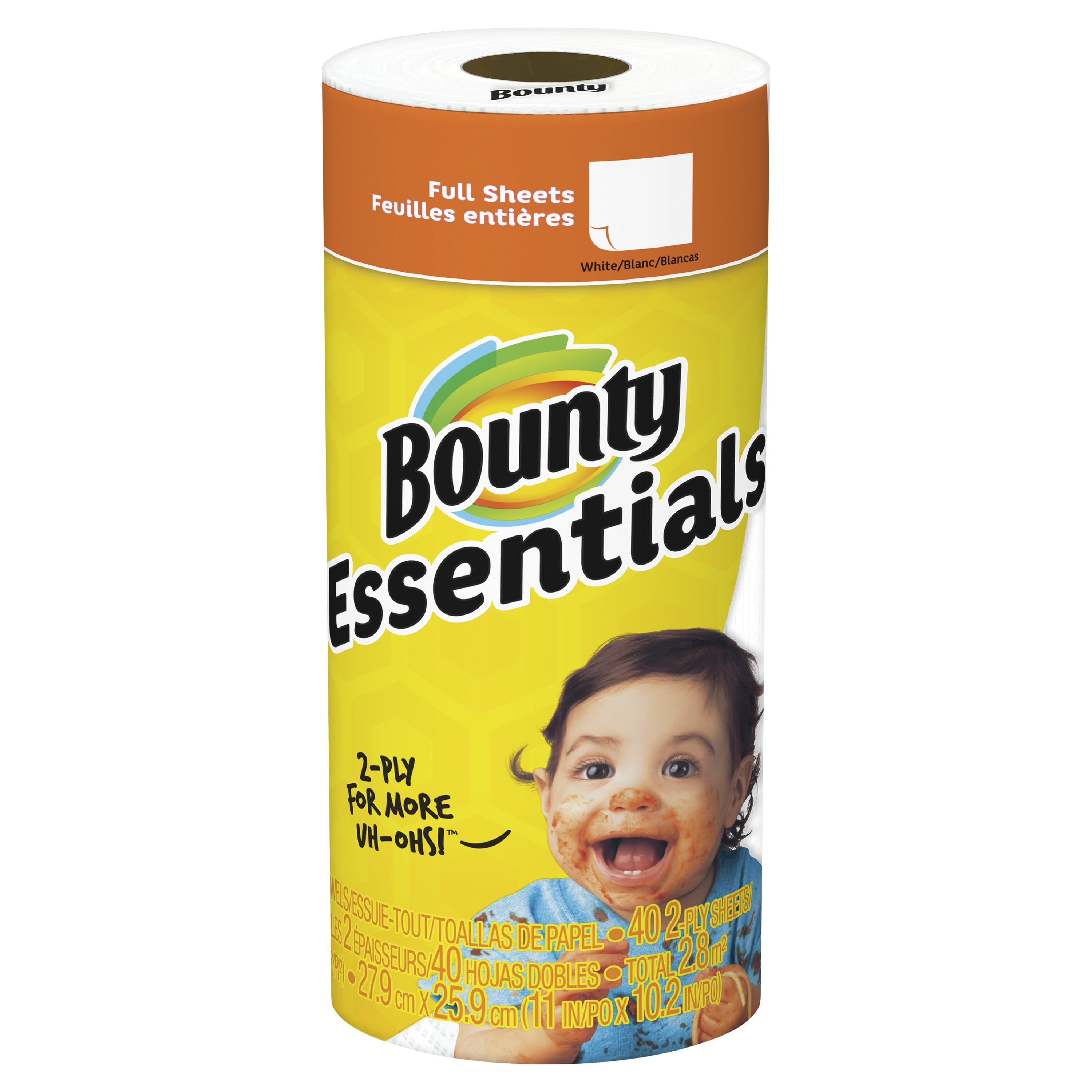 Bounty Essentials White Paper Towels, 1 Regular Roll, with Print ...