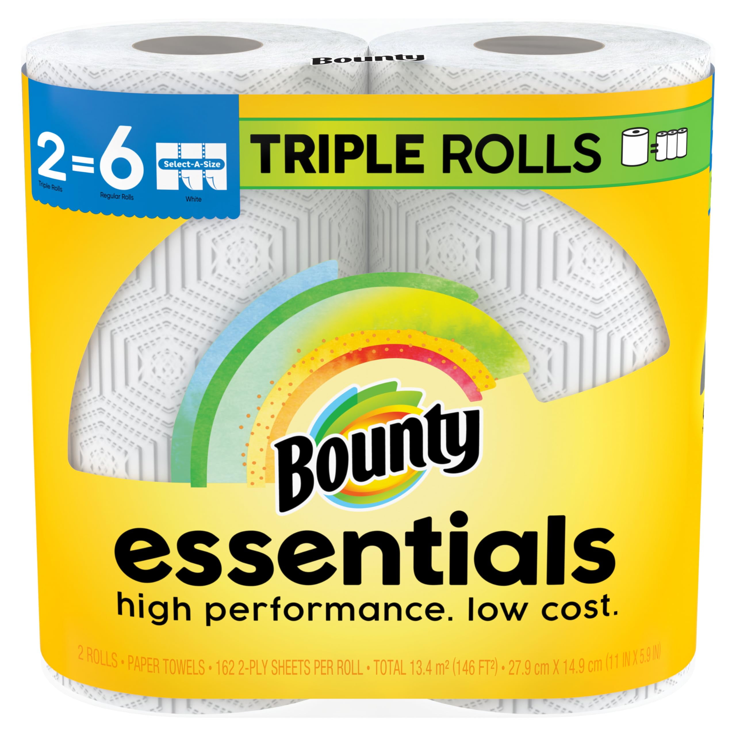 Bounty Essentials Select-A-Size Paper Towels, White, 2 Triple Rolls = 6 ...