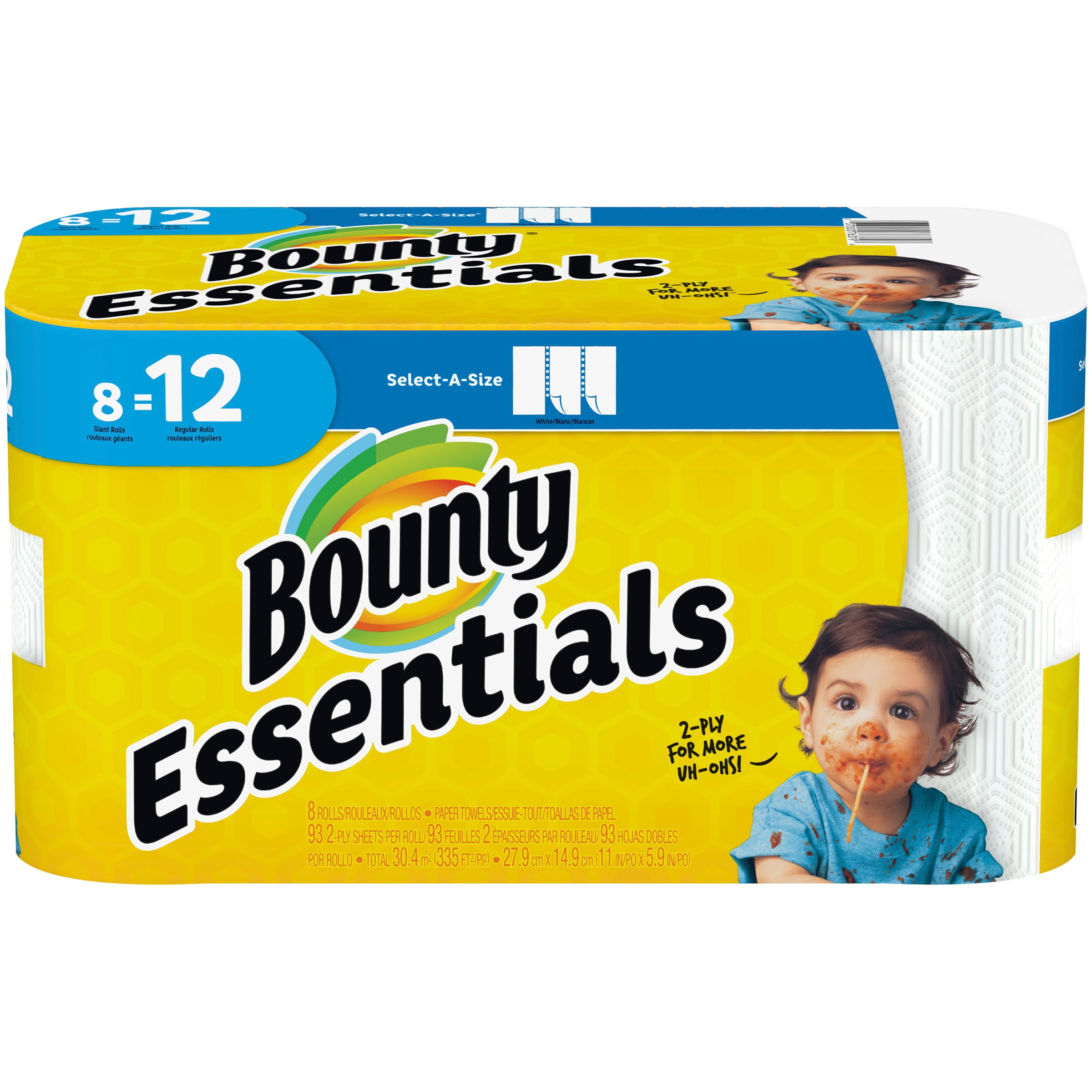 Bounty Essentials Select-a-Size Paper Towels, White, 8 Giant Rolls = 12 ...