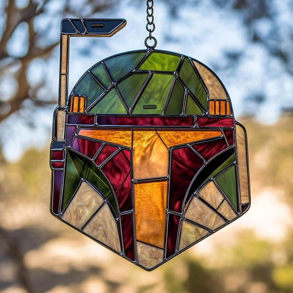 Bounty Hunter Helmet Acrylic Suncatcher, Galactic Armor Faux Stained ...