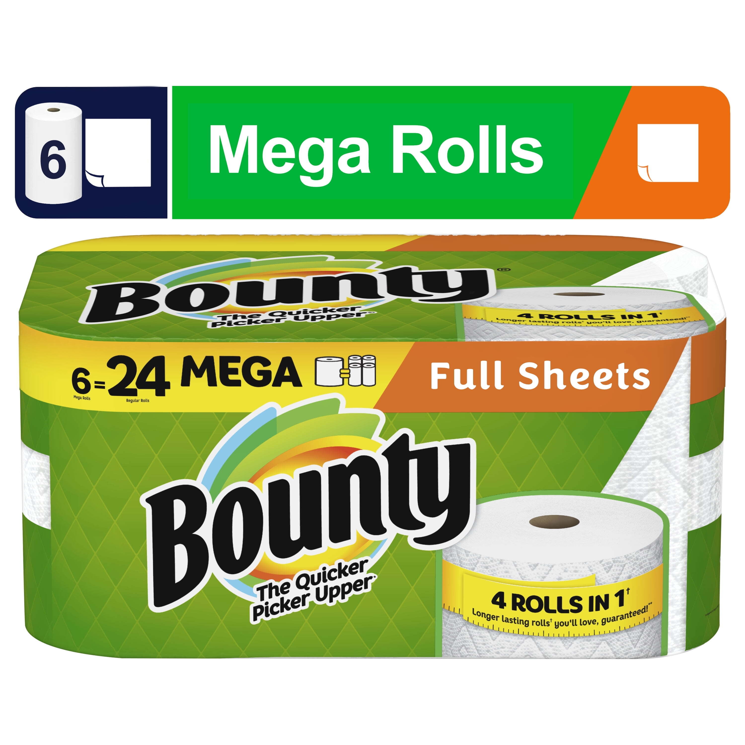 Bounty Full Sheet Paper Towels, Double Huge Pack, 6 Mega Rolls, White ...