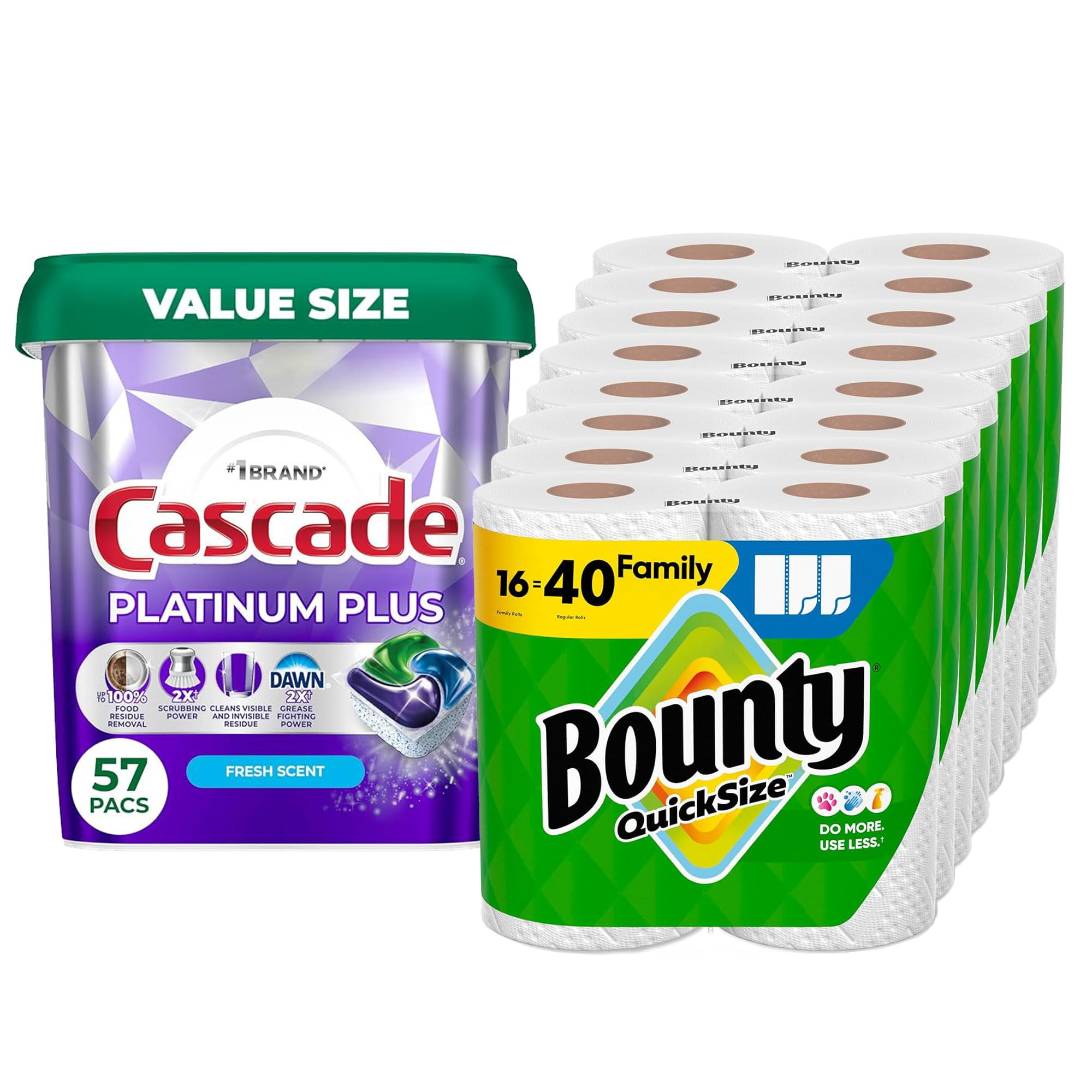Bounty Paper Towels Quick Size, White, 16 Family Rolls = 40 Regular ...