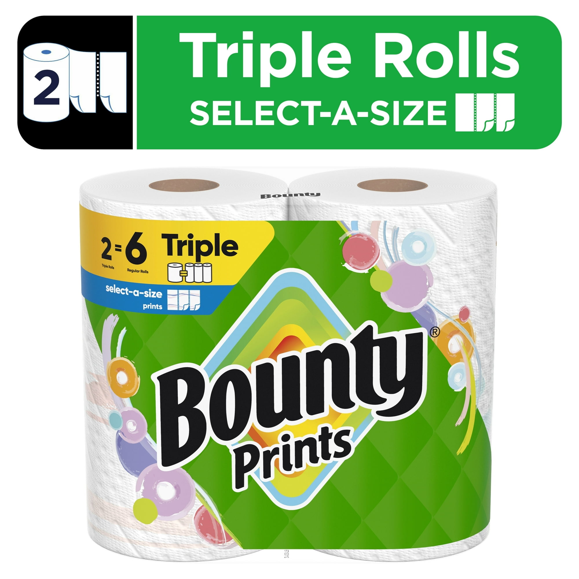 Bounty Paper Towels Select-A-Size Print, 2 Triple Rolls, 123 Sheets Per ...