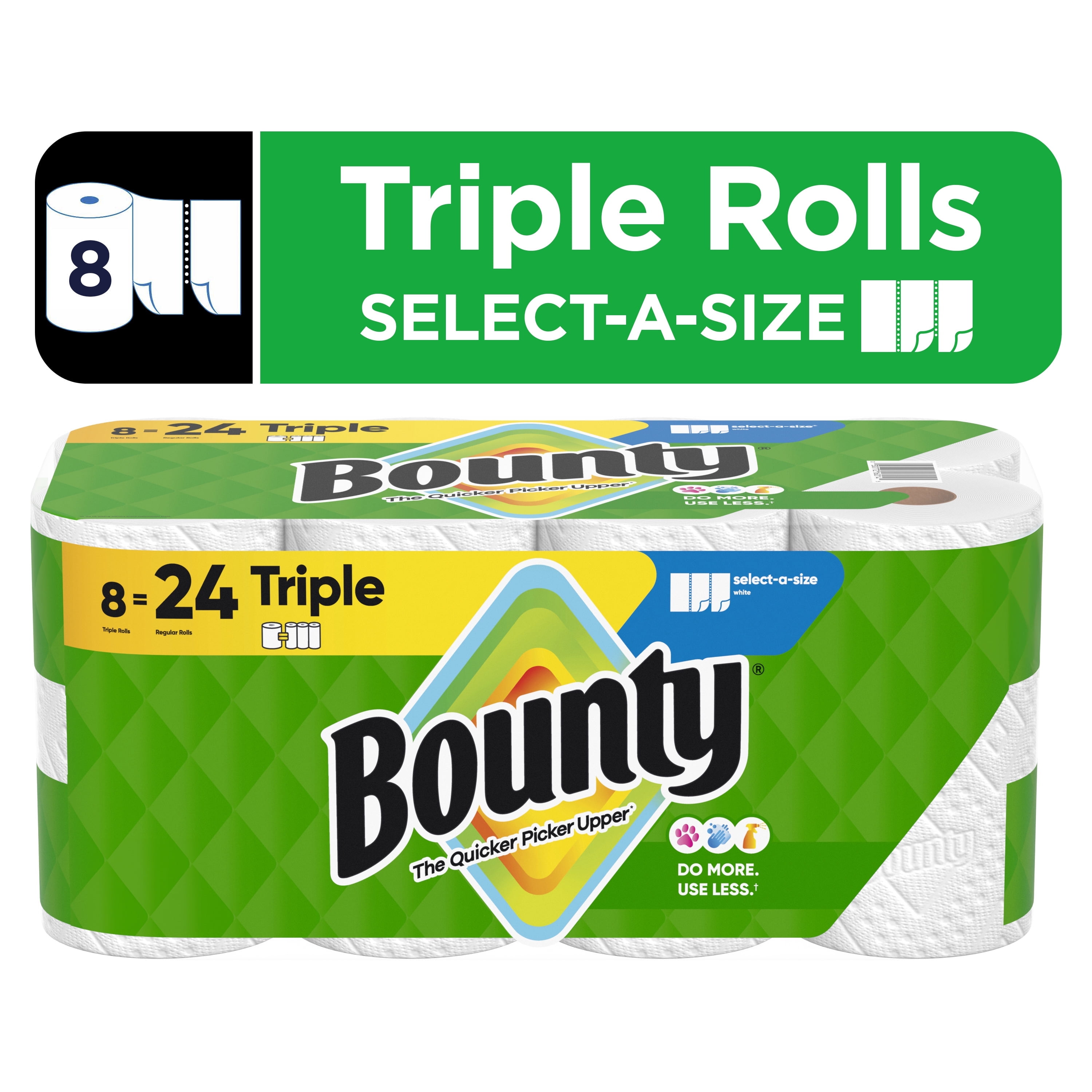 Bounty Paper Towels Select-A-Size White, 8 Triple Rolls, 123 Sheets Per ...