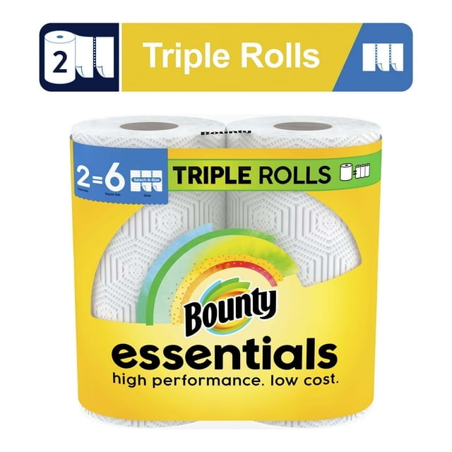 Bounty Paper Towels, Select-a-Size, Essentials 2 Triple Rolls, White 4 ...