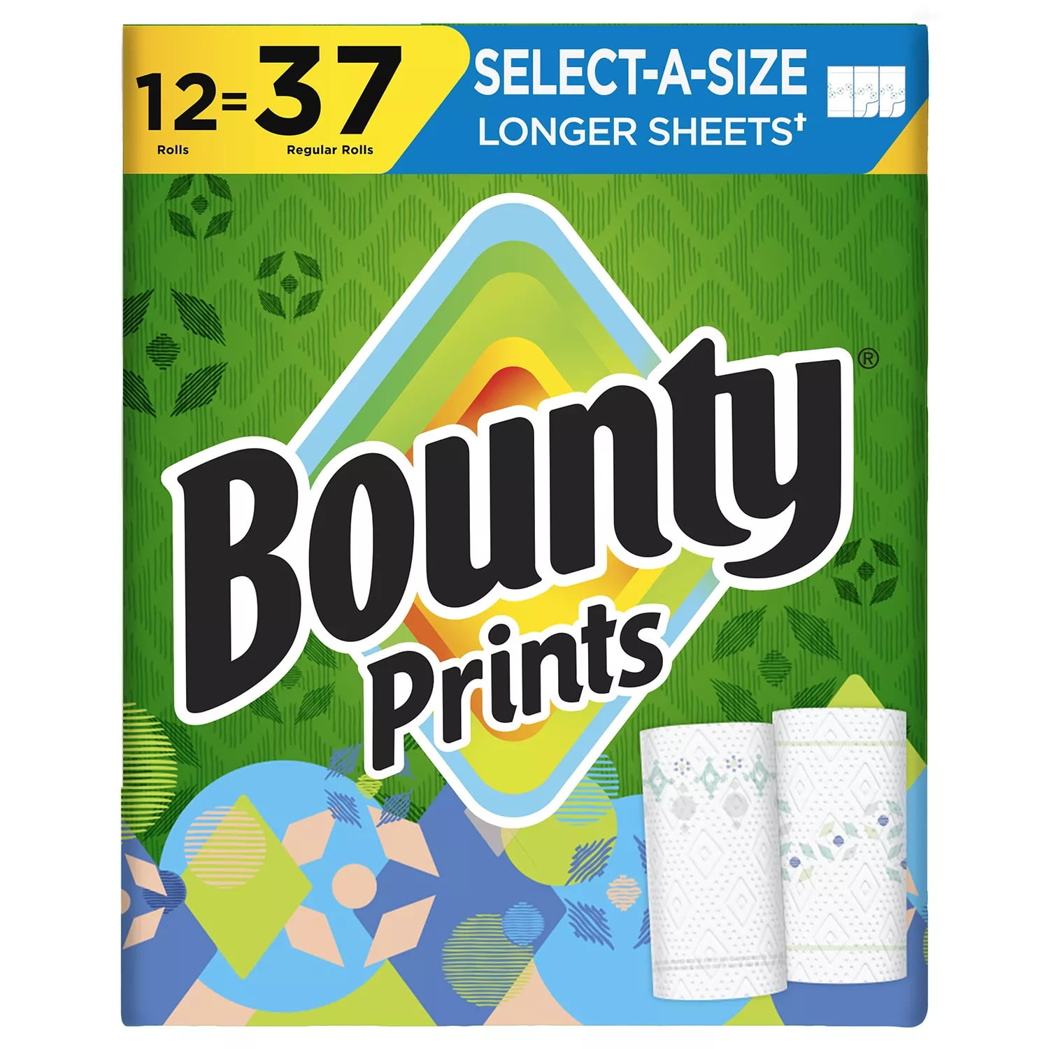 Bounty Prints Select-A-Size 2-Ply Paper Towels, 12 Rolls, 128 Sheets ...