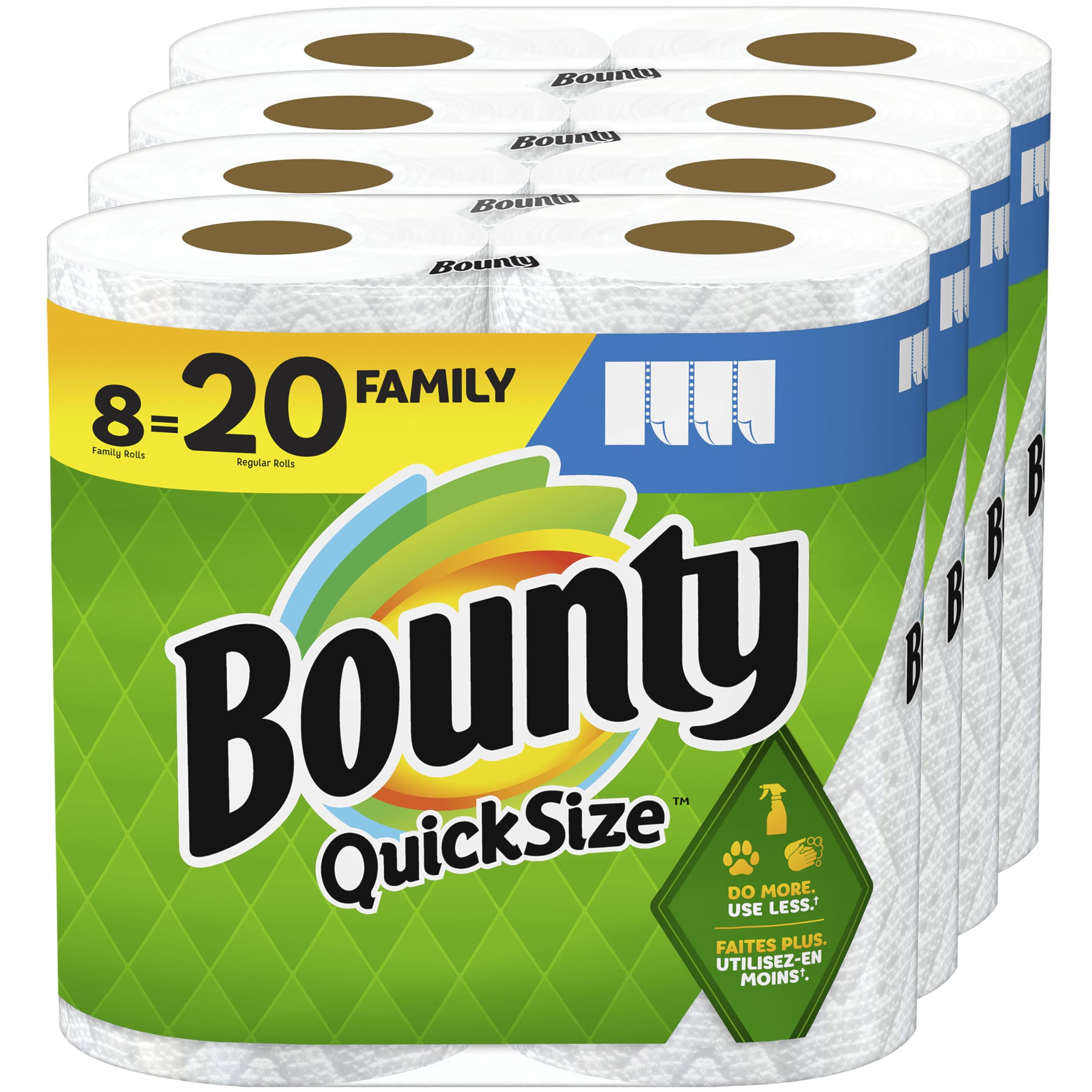 Bounty Quick Size Paper Towels, White, 8 Family Rolls = 20 Regular ...