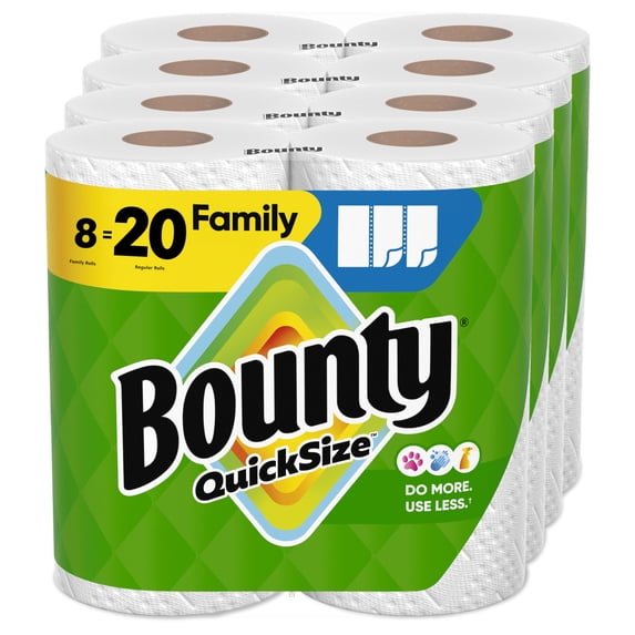 Bounty Quick Size Paper Towels, White, 8 Family Rolls = 20 Regular ...