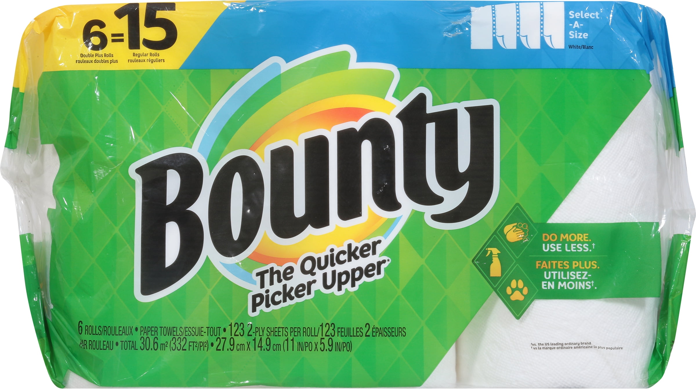 Bounty Select-A-Size Paper Towels, 6 Double Plus Rolls = 15 Regular ...