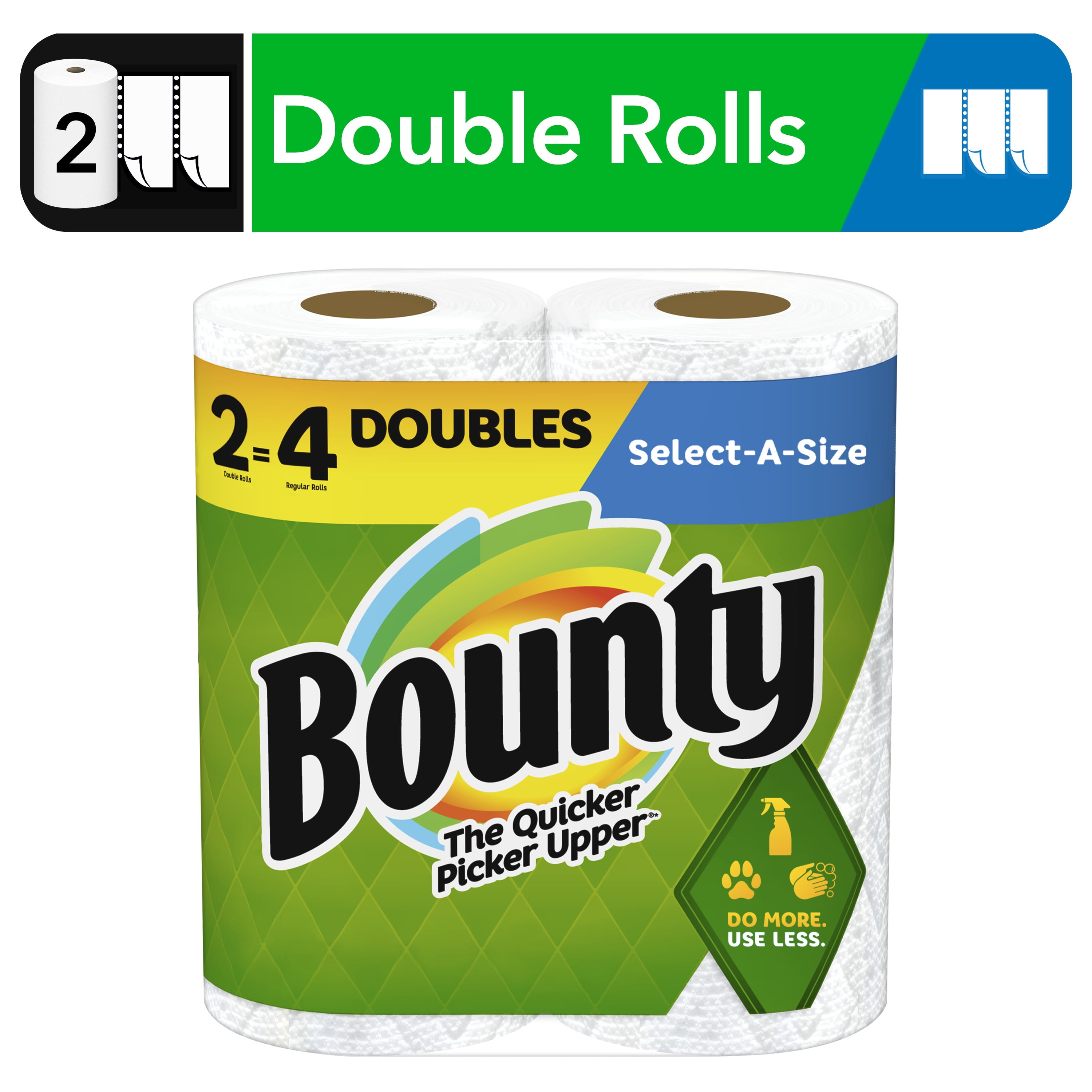 Bounty Select-A-Size Paper Towels, 2 Double Rolls, 90 White Sheets Per ...