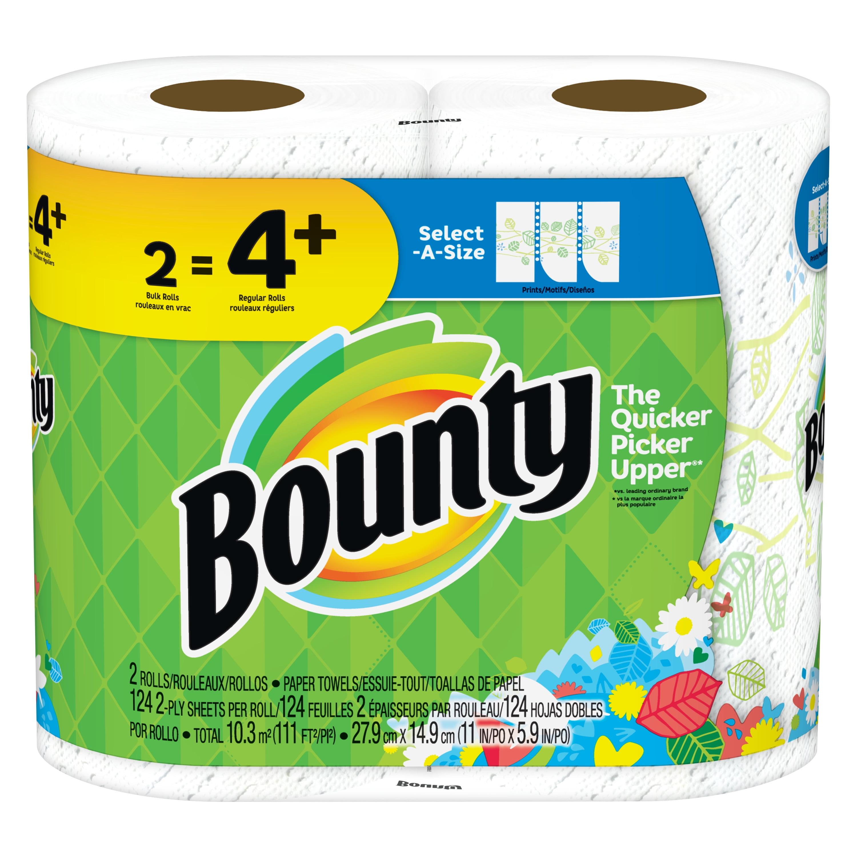 Bounty Select-A-Size Paper Towels, Print, 2 Bulk Rolls = 4+ Regular ...