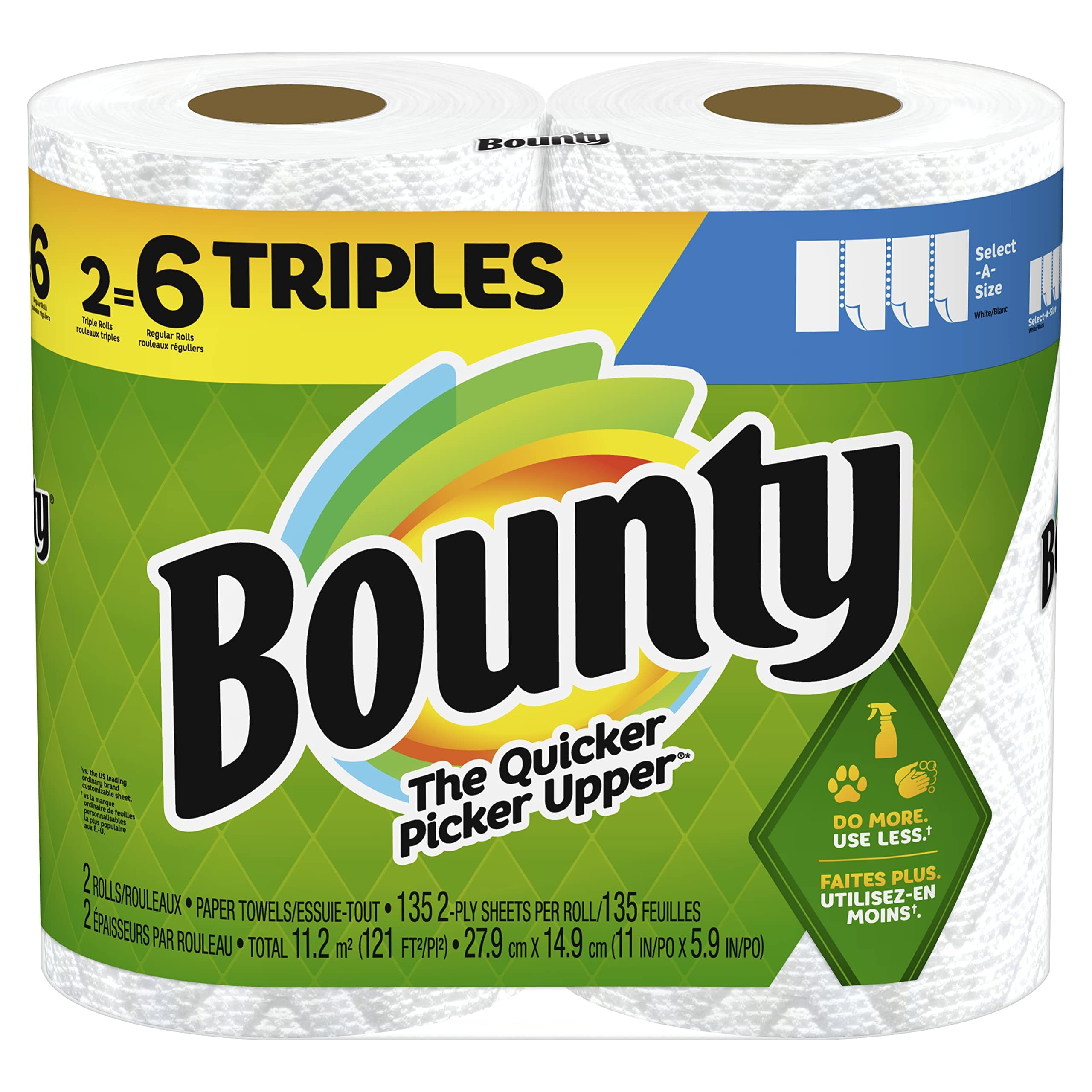 Bounty Select-A-Size Paper Towels, TSF6 White, 2 Triple Rolls = 6 ...