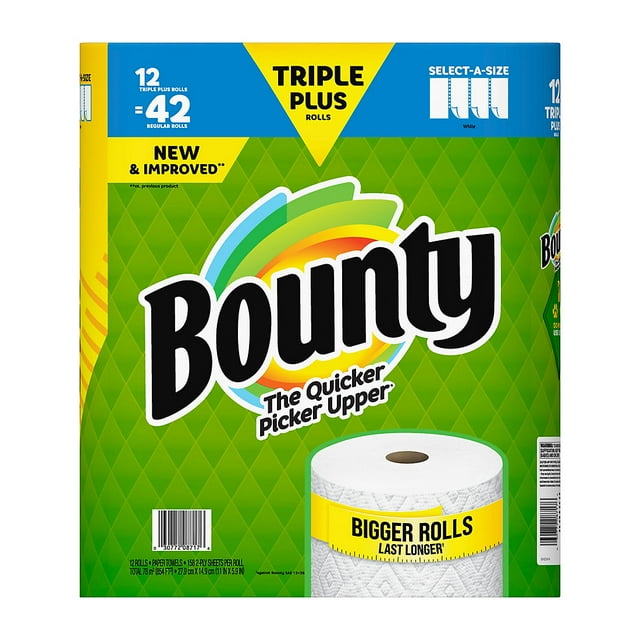 Bounty Better Value Select-A-Size Paper Towels, 12 Triple Plus Rolls ...