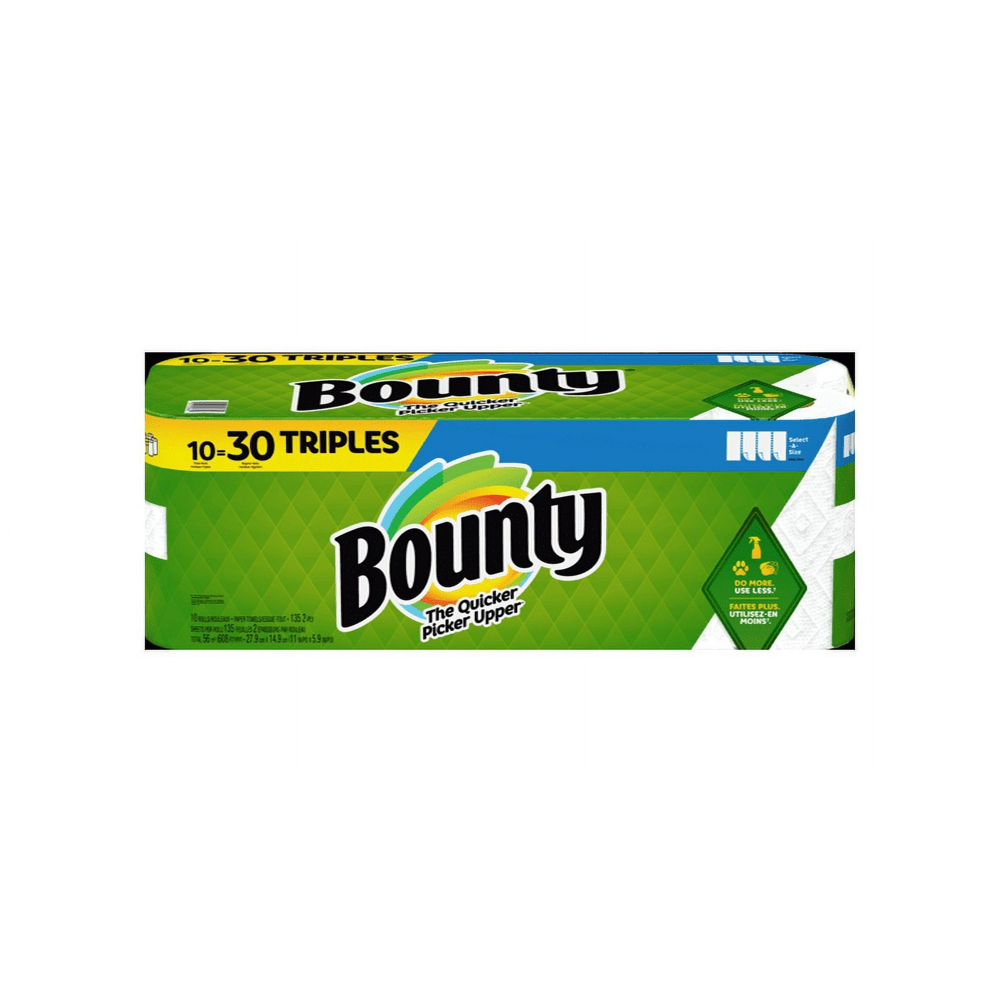 Bounty Select-A-Size Paper Towels, White, 10 Triple Rolls = 30 Regular ...