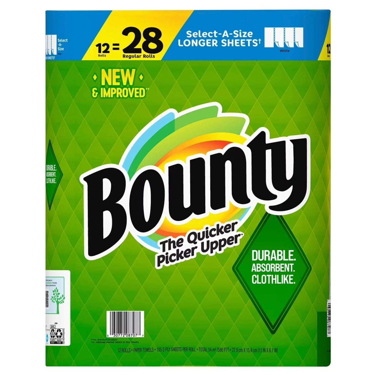 Bounty Select-A-Size Paper Towels, Double Absorption, White (105 Sheets ...