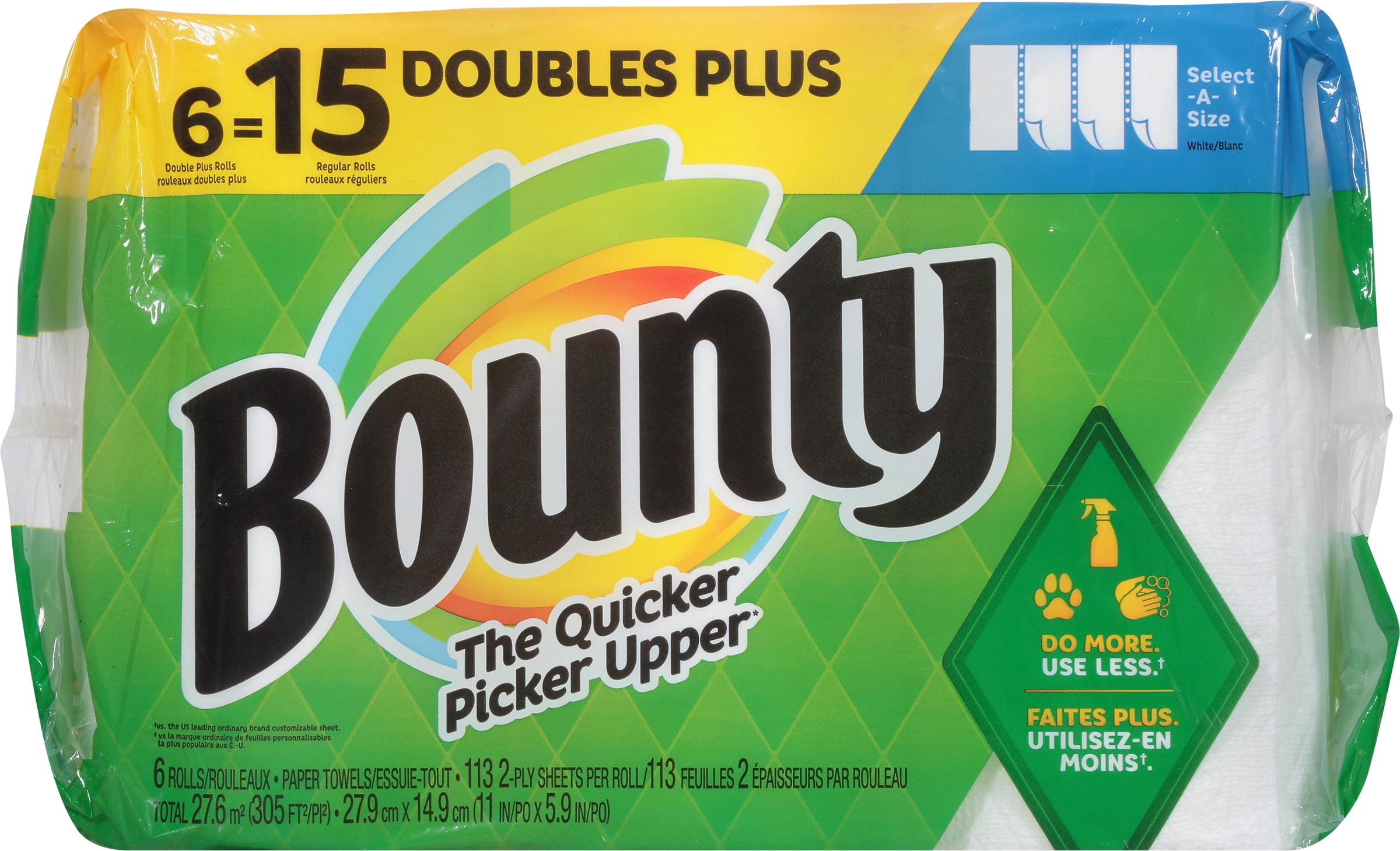 Bounty Select-A-Size Paper Towels, White, 6 Double Plus Rolls = 15 ...