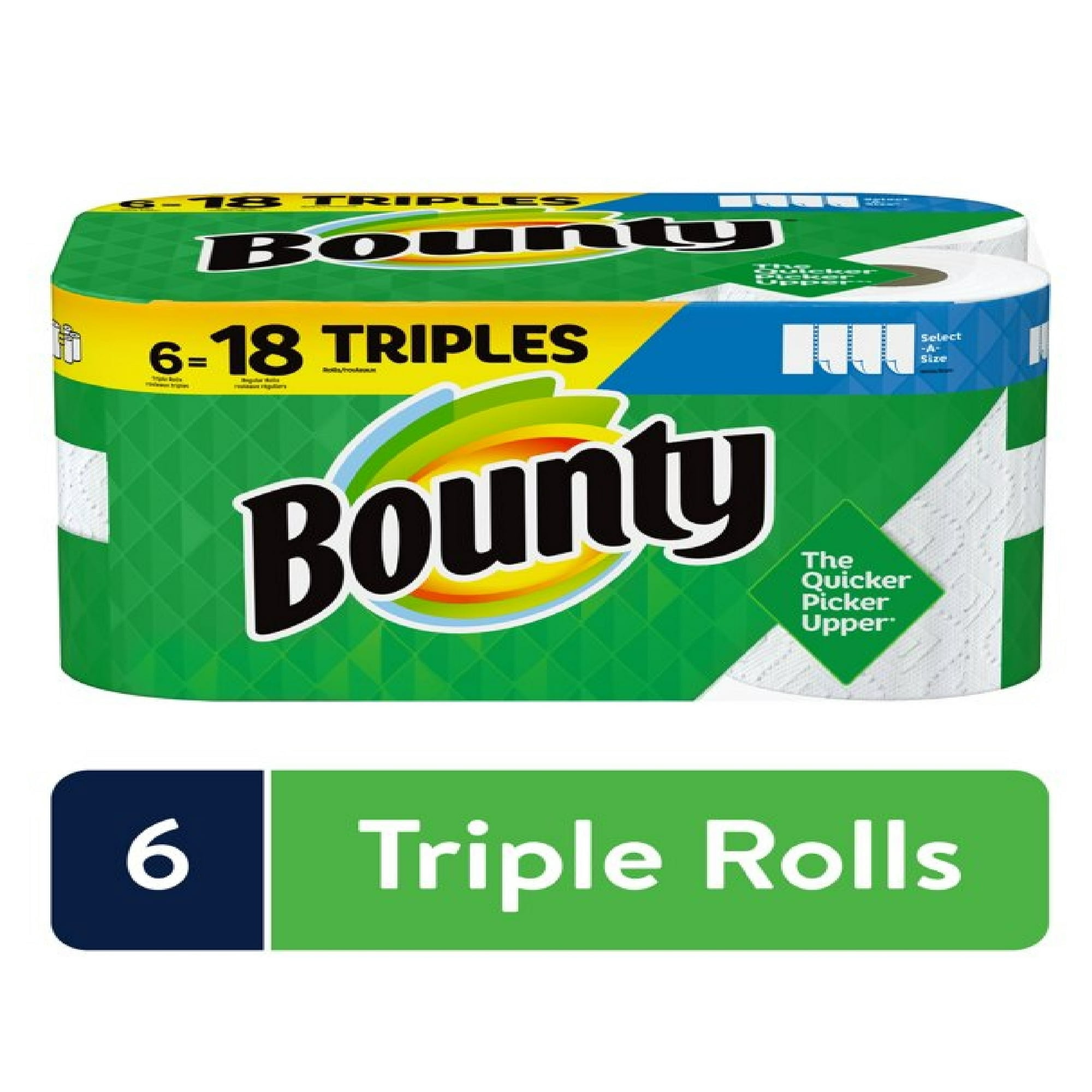 Bounty Select-A-Size Paper Towels, White, 6 Triple Rolls = 18 Regular ...