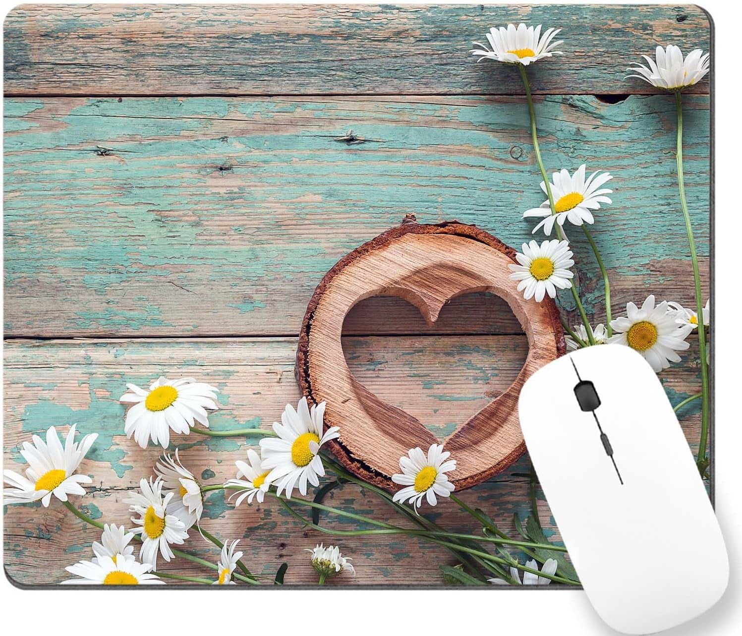 Bouquet of Daisies with Wooden Heart on Old Wooden Mouse Pad, Gaming ...
