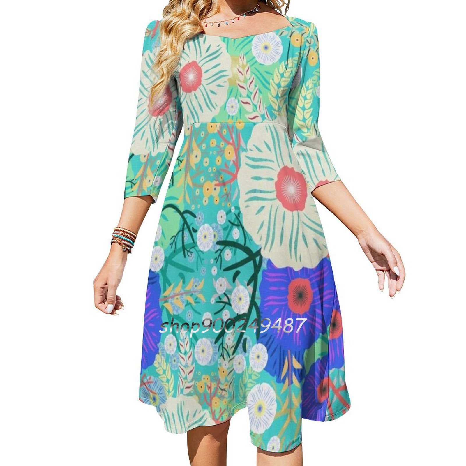 Bouquet Floral Sweetheart Knot Flared Dress Fashion Design Large Size ...