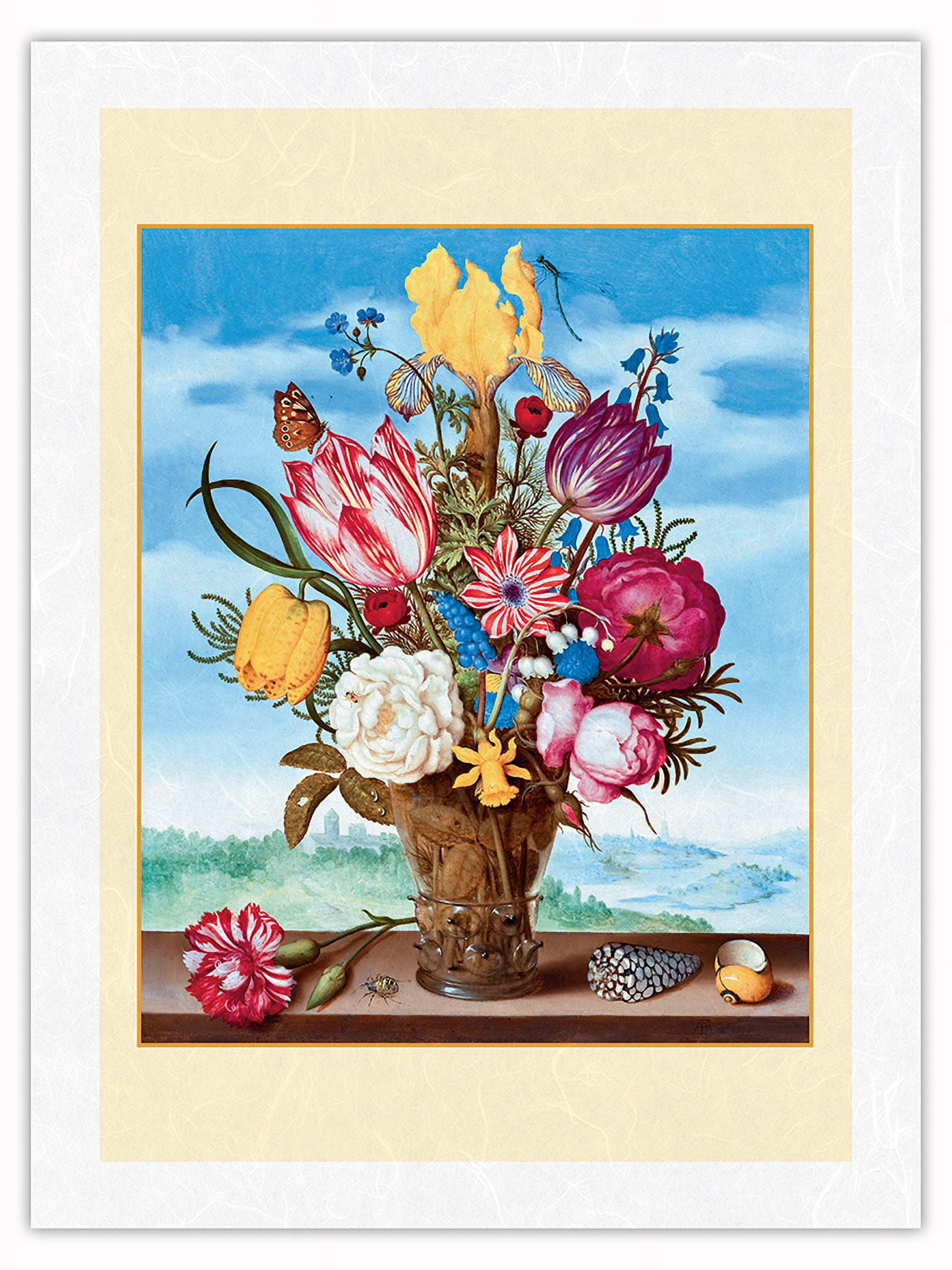 Bouquet of Flowers on a Ledge - From an Original Color Painting by ...