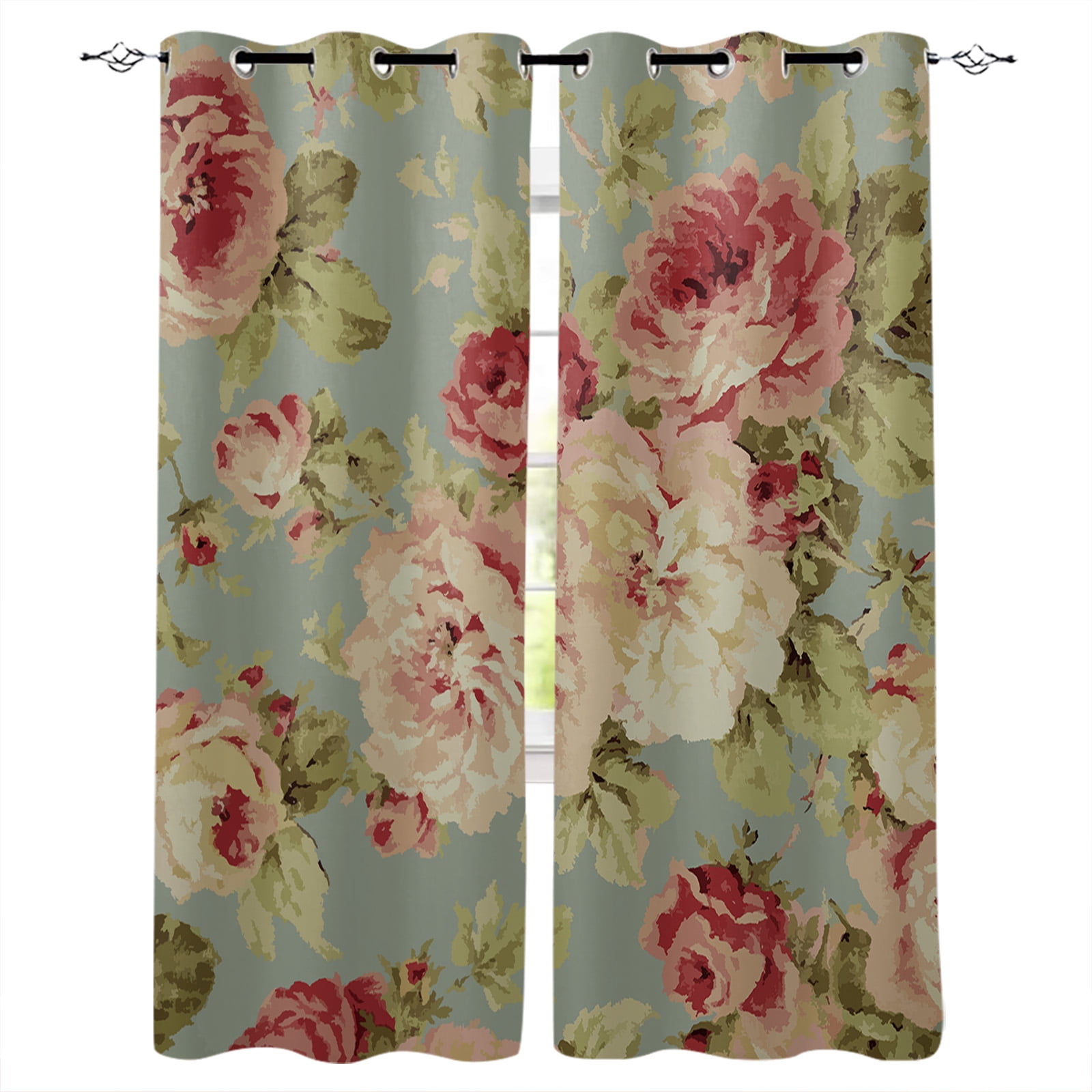 Bouquet Flowers Roses Window Curtains Living Room Kitchen Curtains for ...