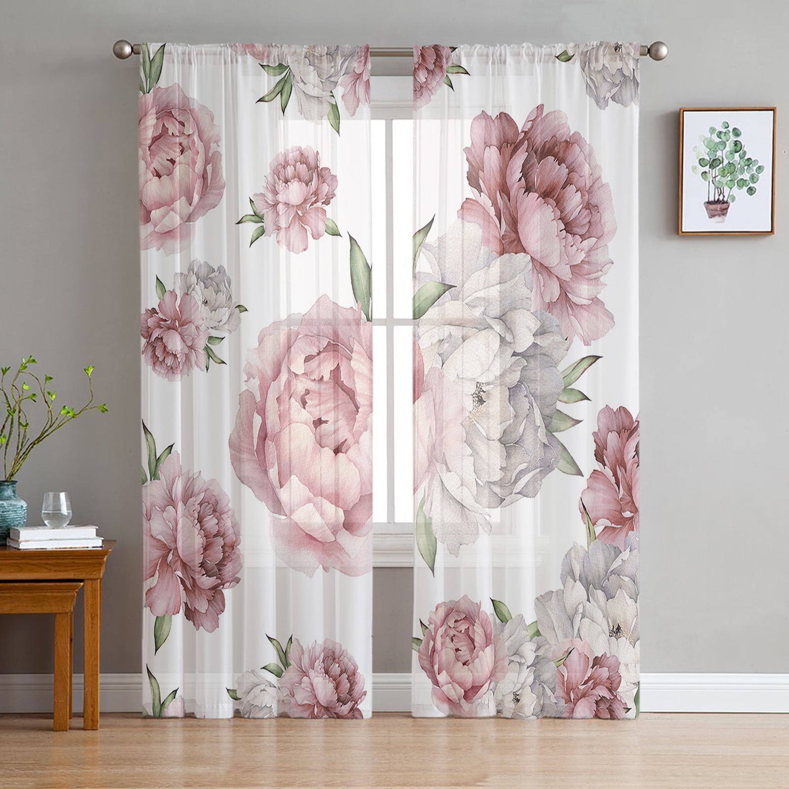 Bouquet Flowers Roses Window Tulle Curtains For Living Room Bedroom ...
